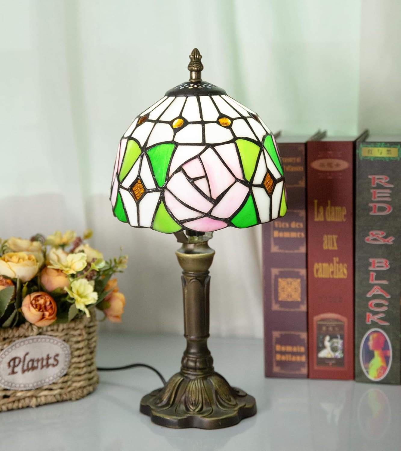 Tiffany Style Table Lamp, 8 inch Stained Glass Lamp with 3 Color ...