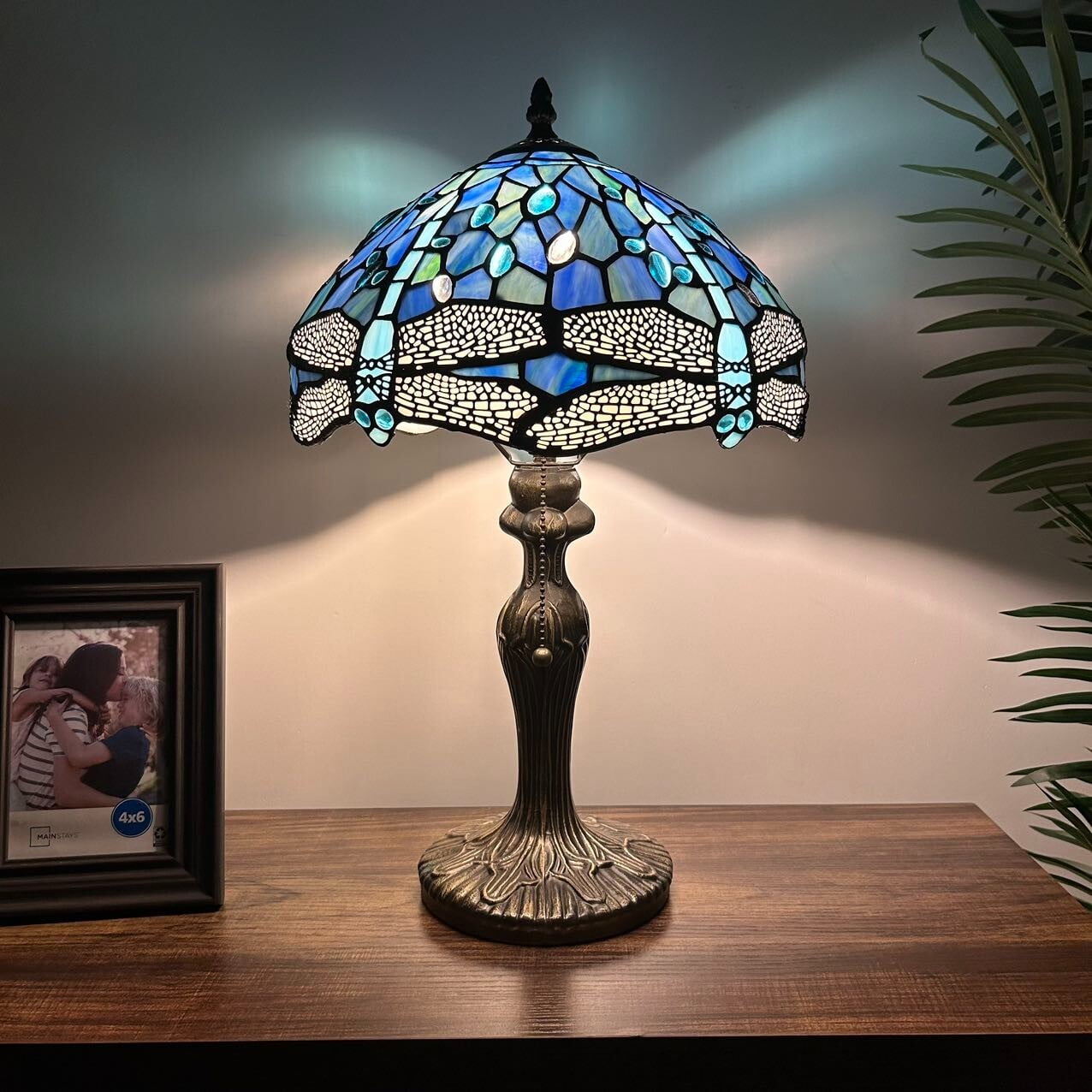 Tiffany Style Table Lamp Blue Stained Glass Dragonfly LED Bulb Included 19'H12"W - Walmart.com