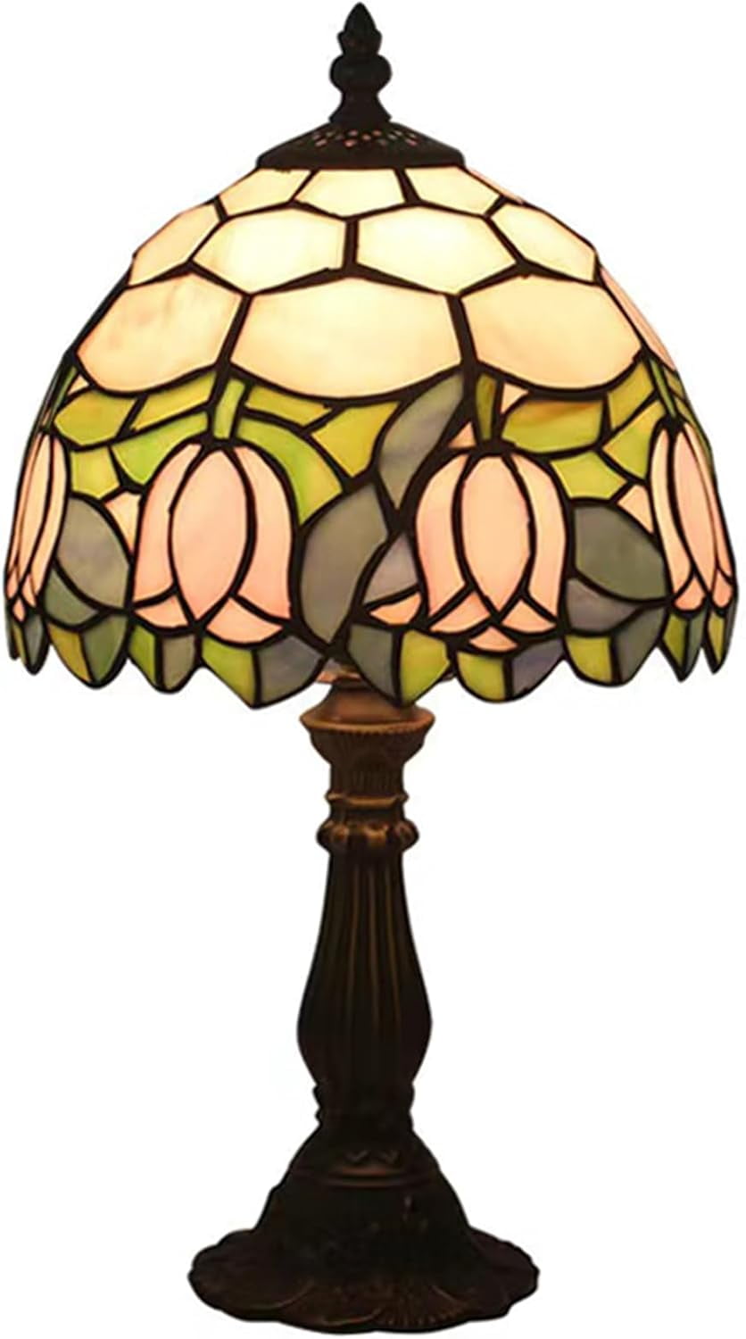Tiffany Style Table Lamp, Pink Tulip Stained Glass Lamp, 8 Inch Small ...