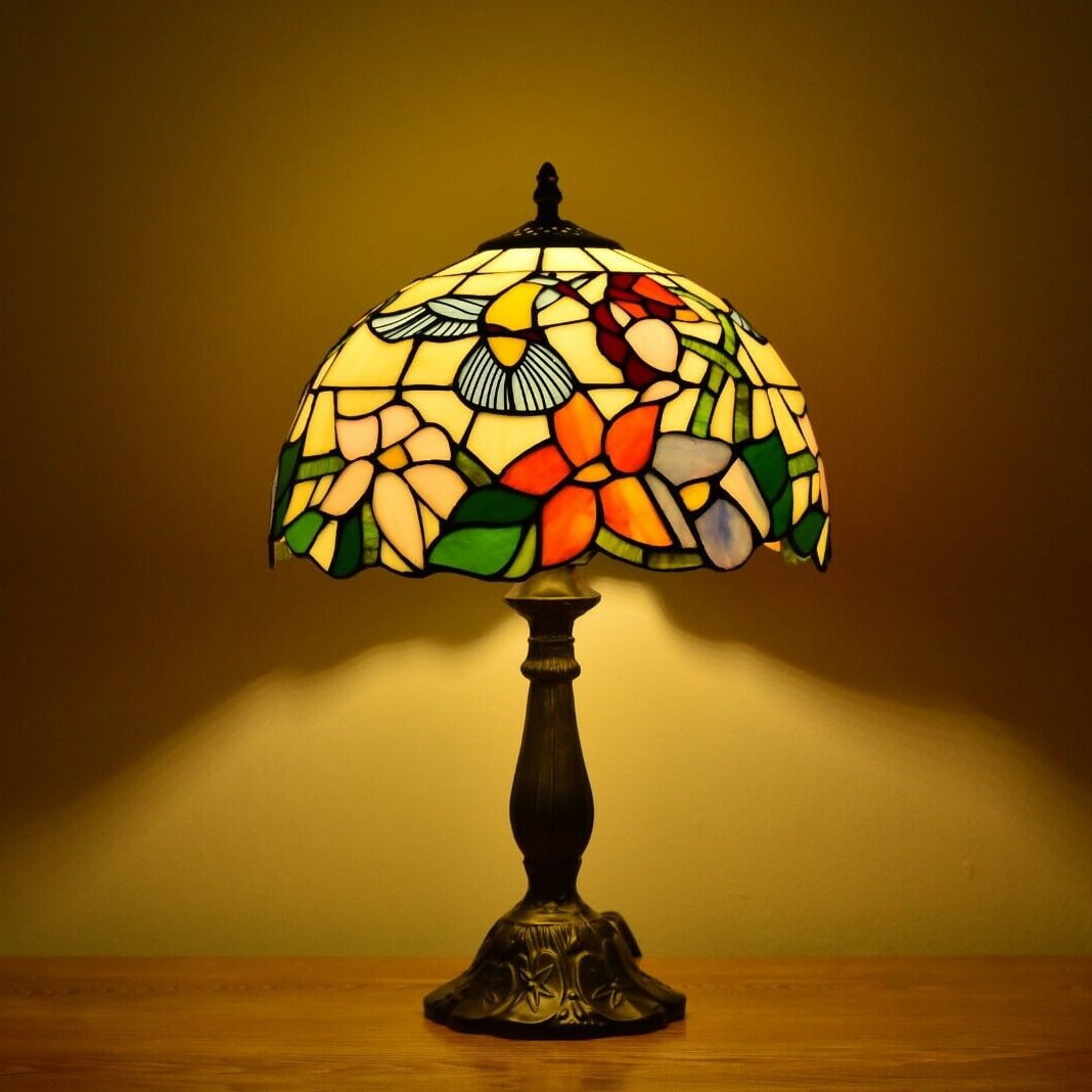 Tiffany Style Table Lamp Stained Glass Lamp Hummingbird Style Bedside ...