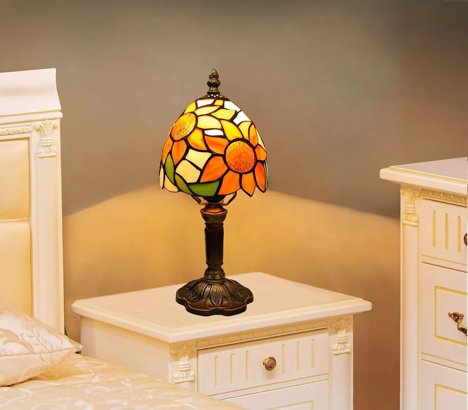 Tiffany Style Table Lamp,Sunflower Stained Glass Lamp,6 Inch Small ...