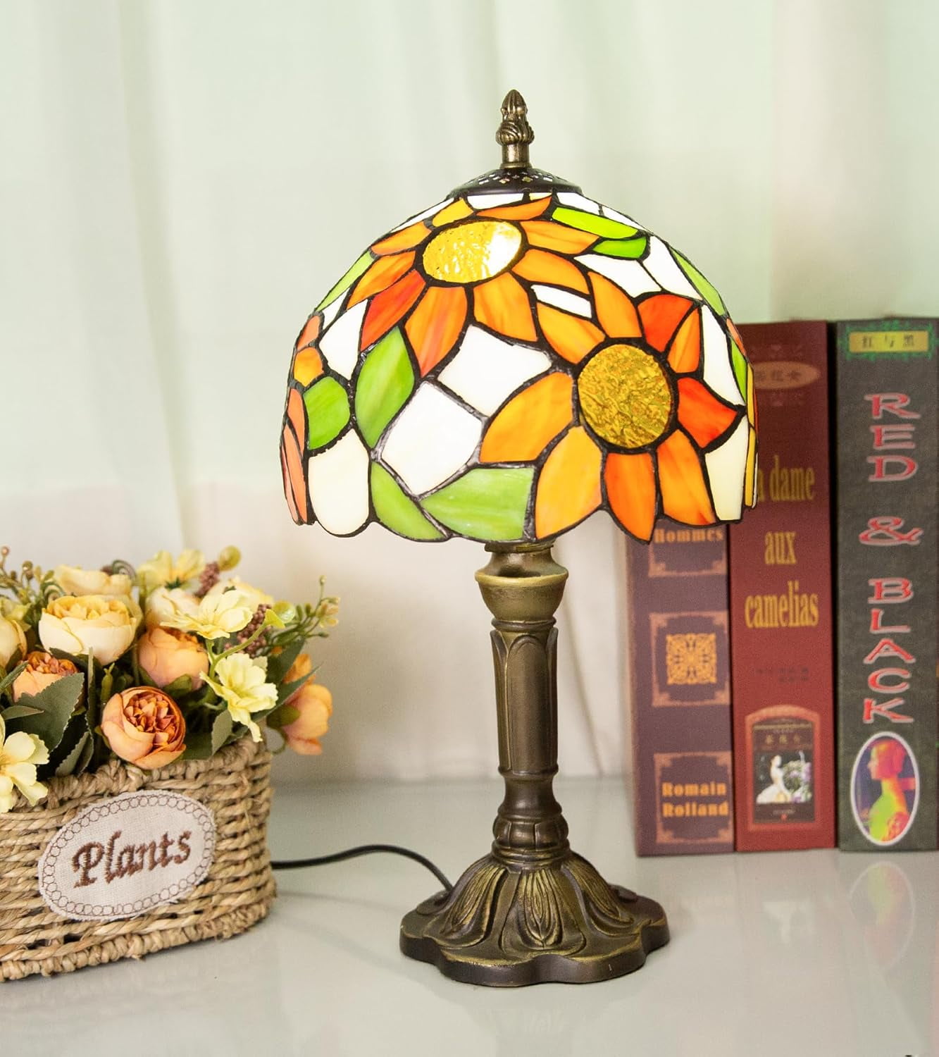 Tiffany Style Table Lamp, Sunflower Stained Glass Lamp with Adjustable ...