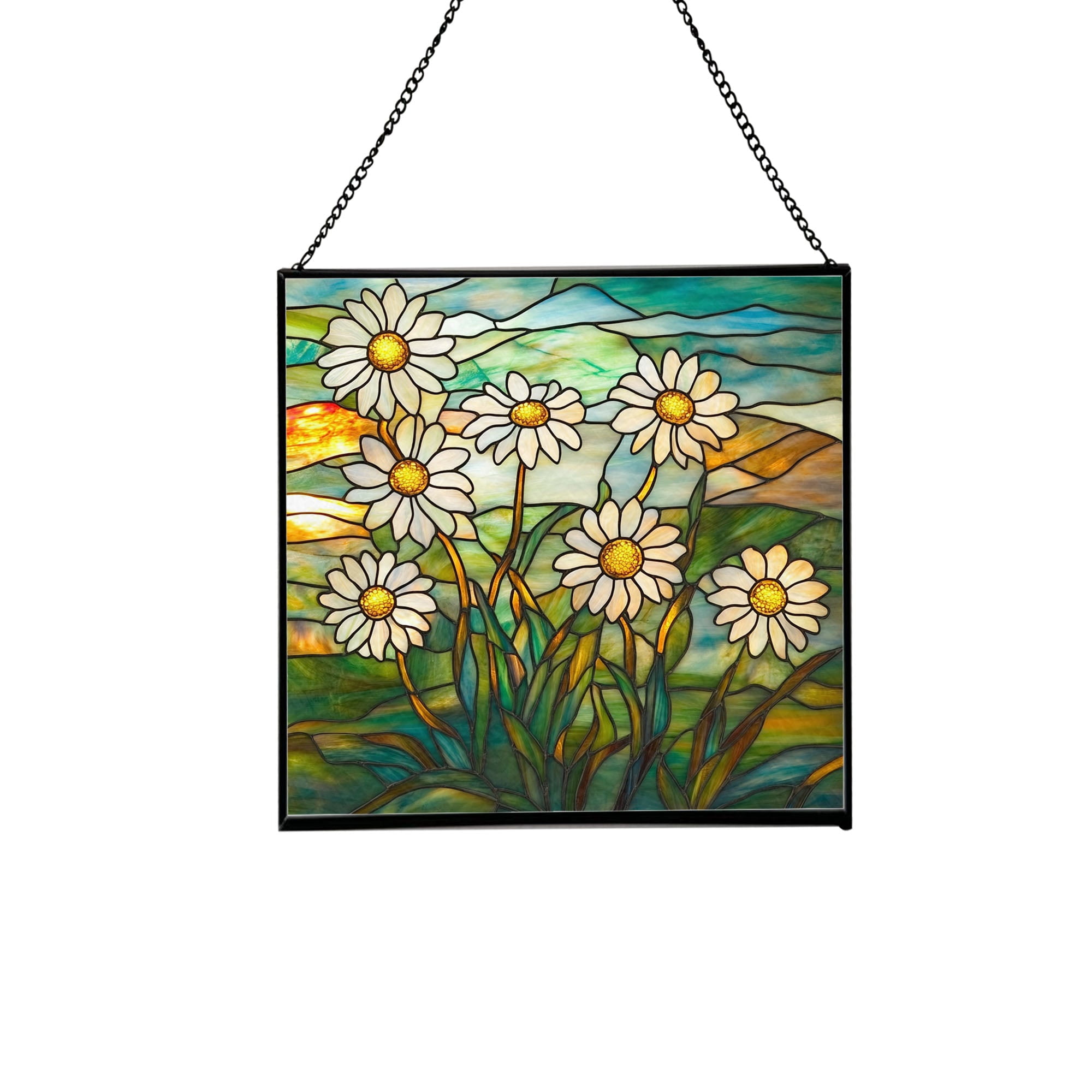 Tiffany Style White Daisies Square Stained Glass Suncatcher – Handmade ...
