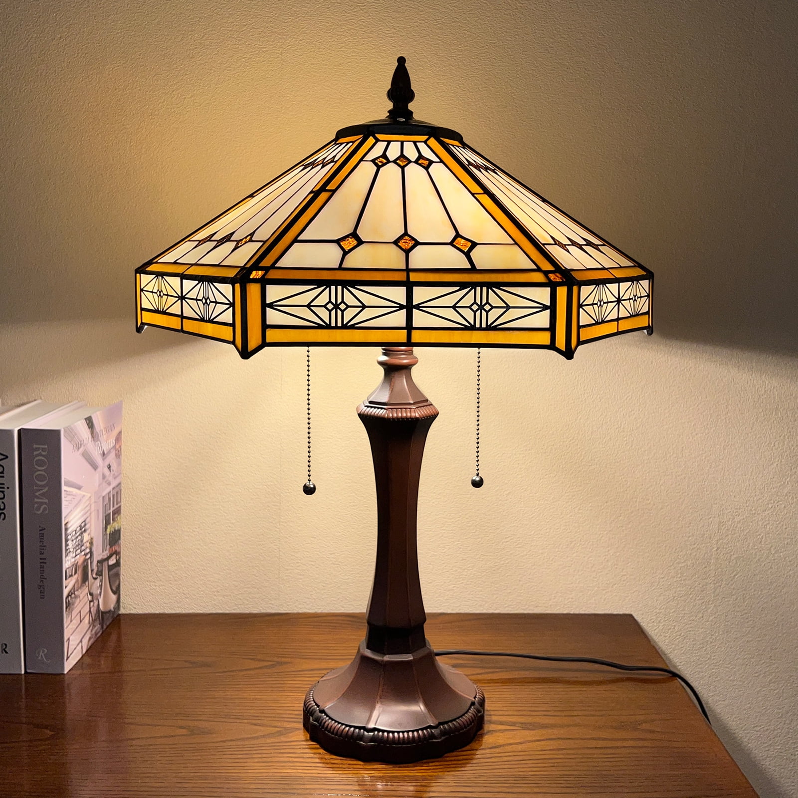 Tiffany Table Lamp 16" Wide Handmade Stained Glass Lamp Shade 2 Light ...