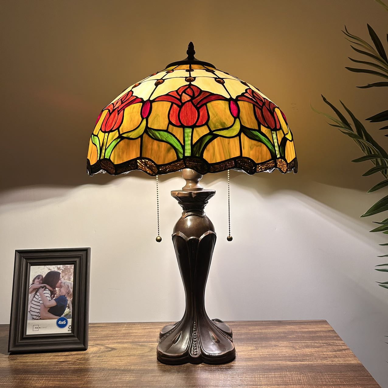 Tiffany Table Lamp Stained Glass Red Tulips LED Bulbs Included For ...