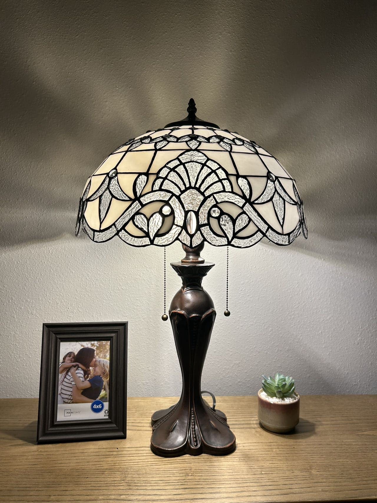 Tiffany Table Lamp White Stained Glass Baroque Style Lavender LED Bulbs ...