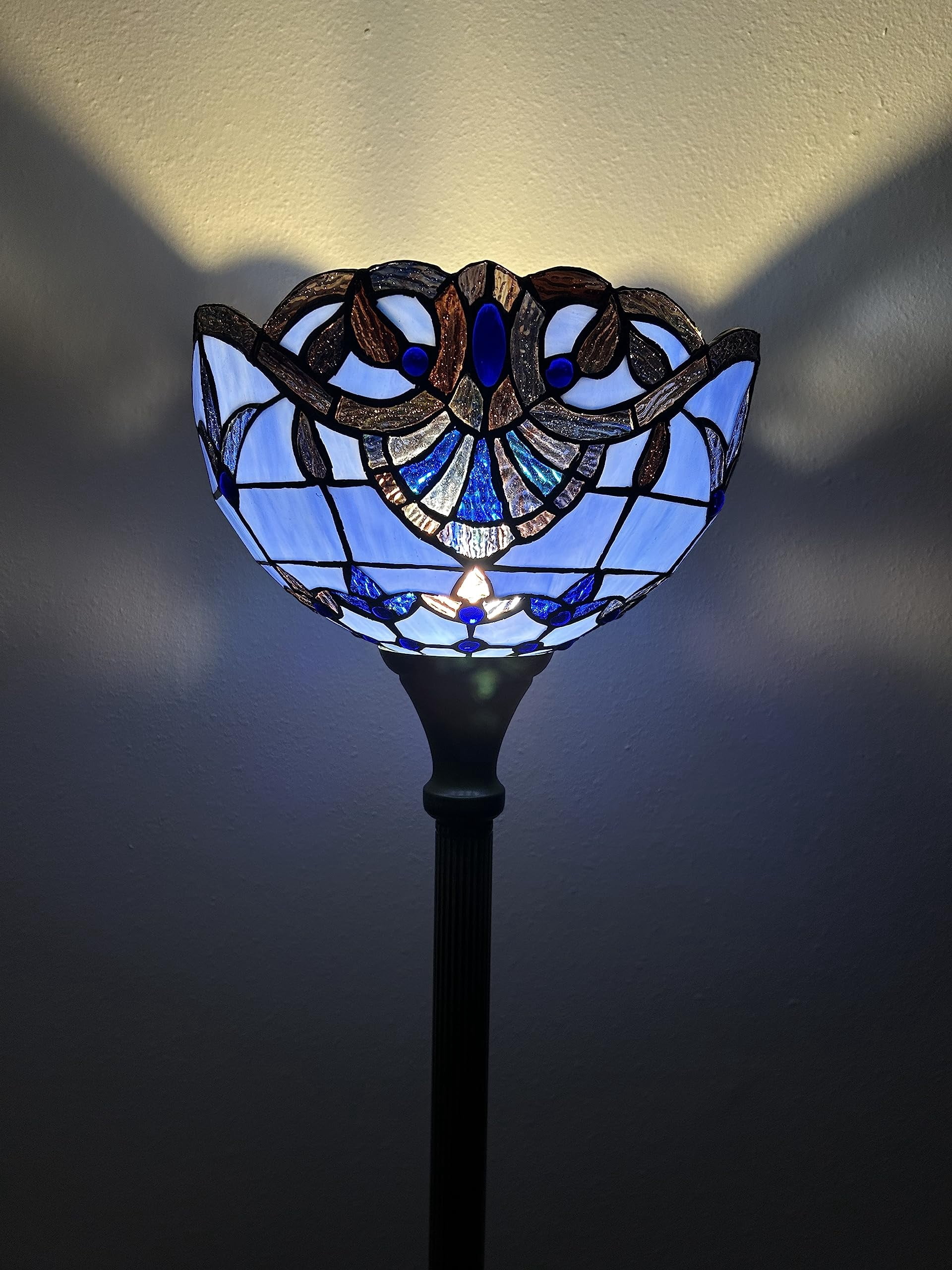 Tiffany Torch Floor Lamp Blue Stained Glass Baroque Style Lavender LED ...