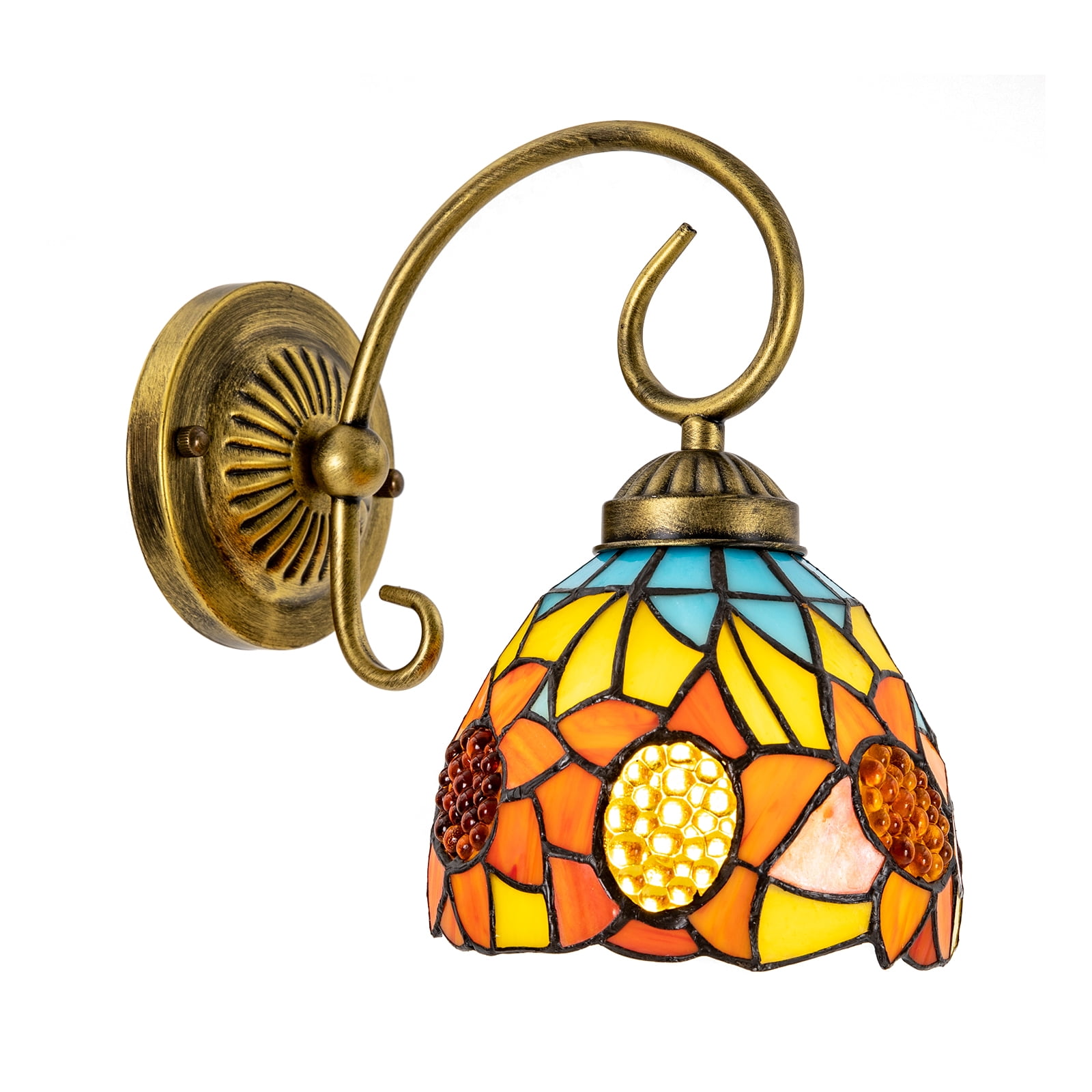 Tiffany Vintage Wall Sconce, Multicolor Stained Glass with Iron Base, 1 ...