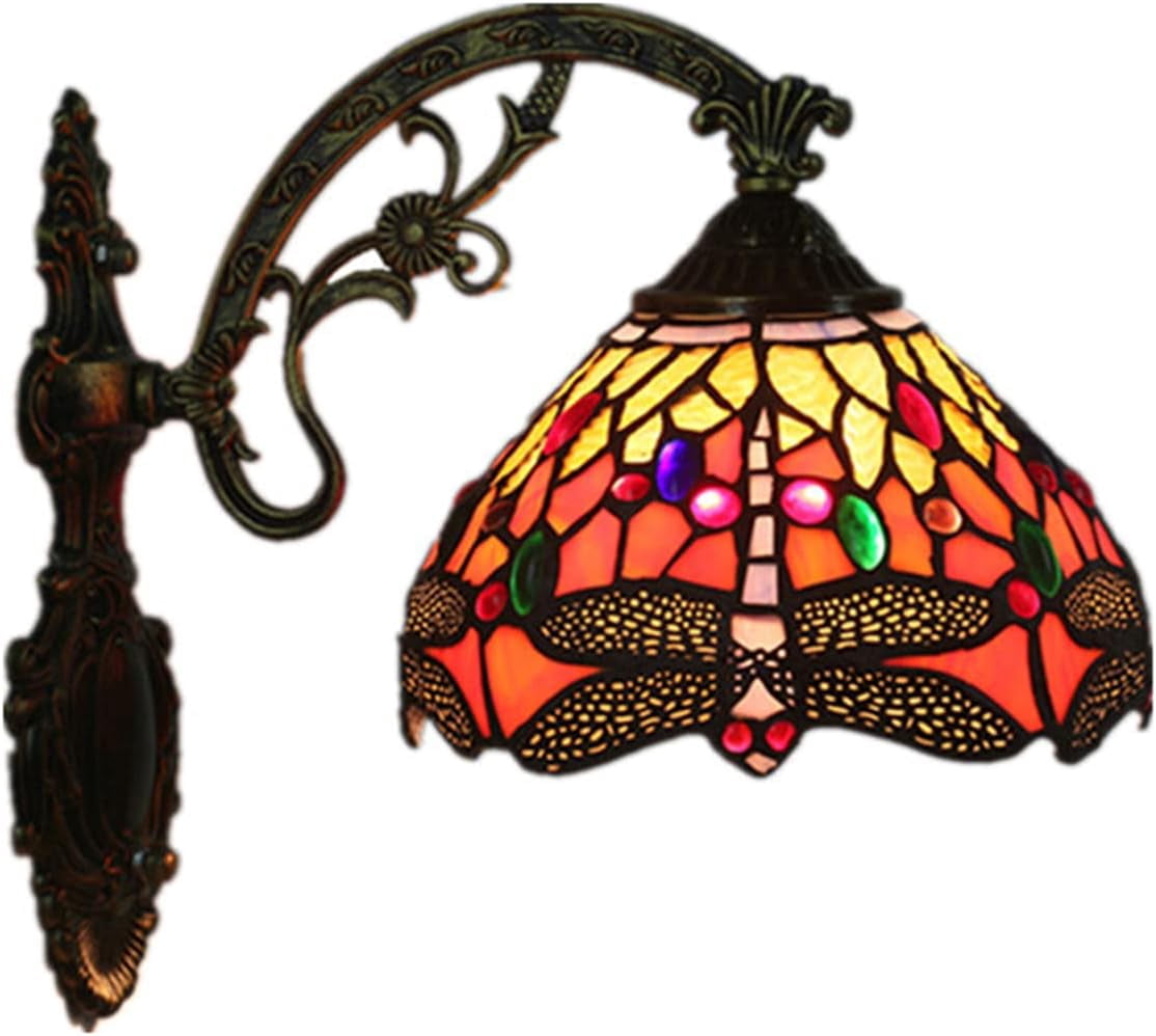 Tiffany Wall Lamp, Baroque Style 7.8Inch Stained Glass Shade Luxurious ...