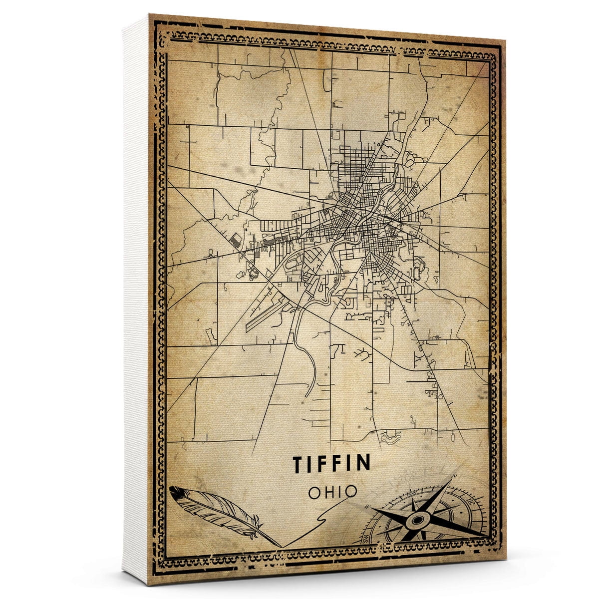 Tiffin Vintage Map Prints Canvas, Ohio Map Art Canvas, Canvas, Tiffin ...