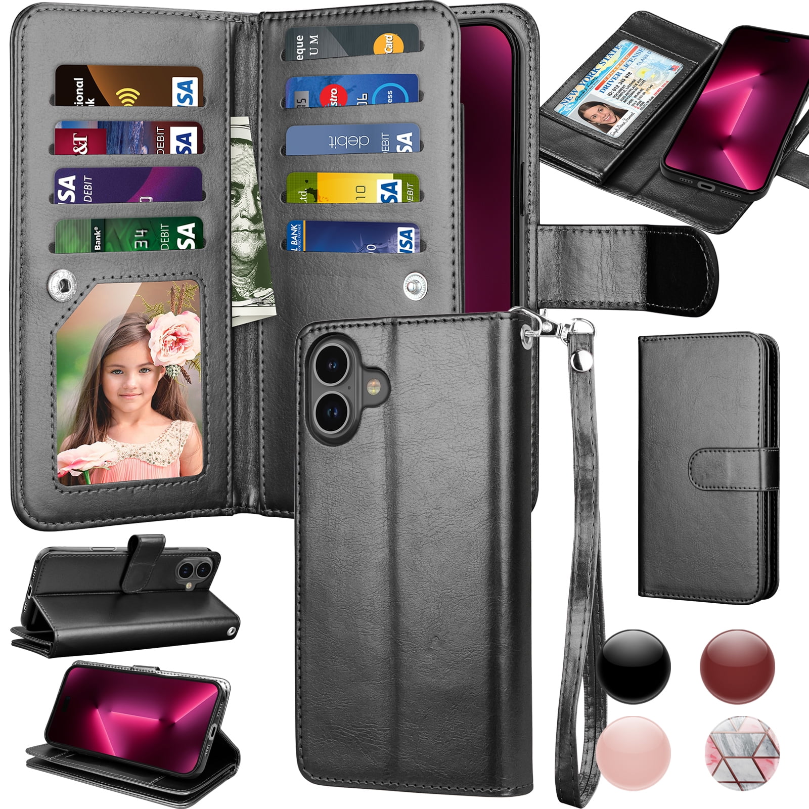 Tiflook Wallet Case for iPhone 16E 5G 6.1", PU Leather ID Cash Credit ...