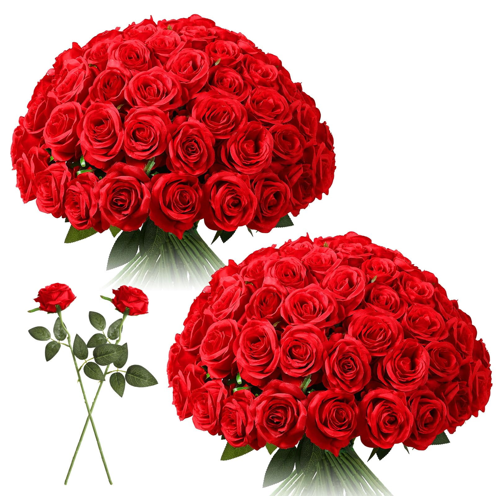 Tifuly 50 Pcs Red Roses Artificial Flowers Bulk, Realistic Long Stem ...