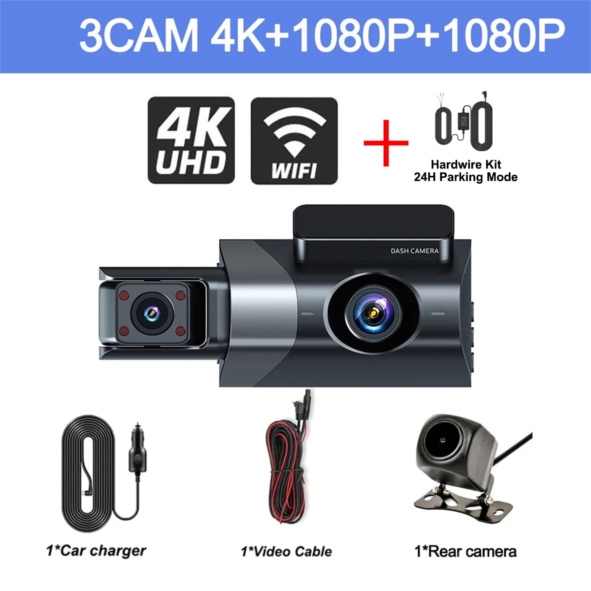 Tigebraver 3 Channel Dash Cam Front and Rear Inside Wifi Dash Car ...