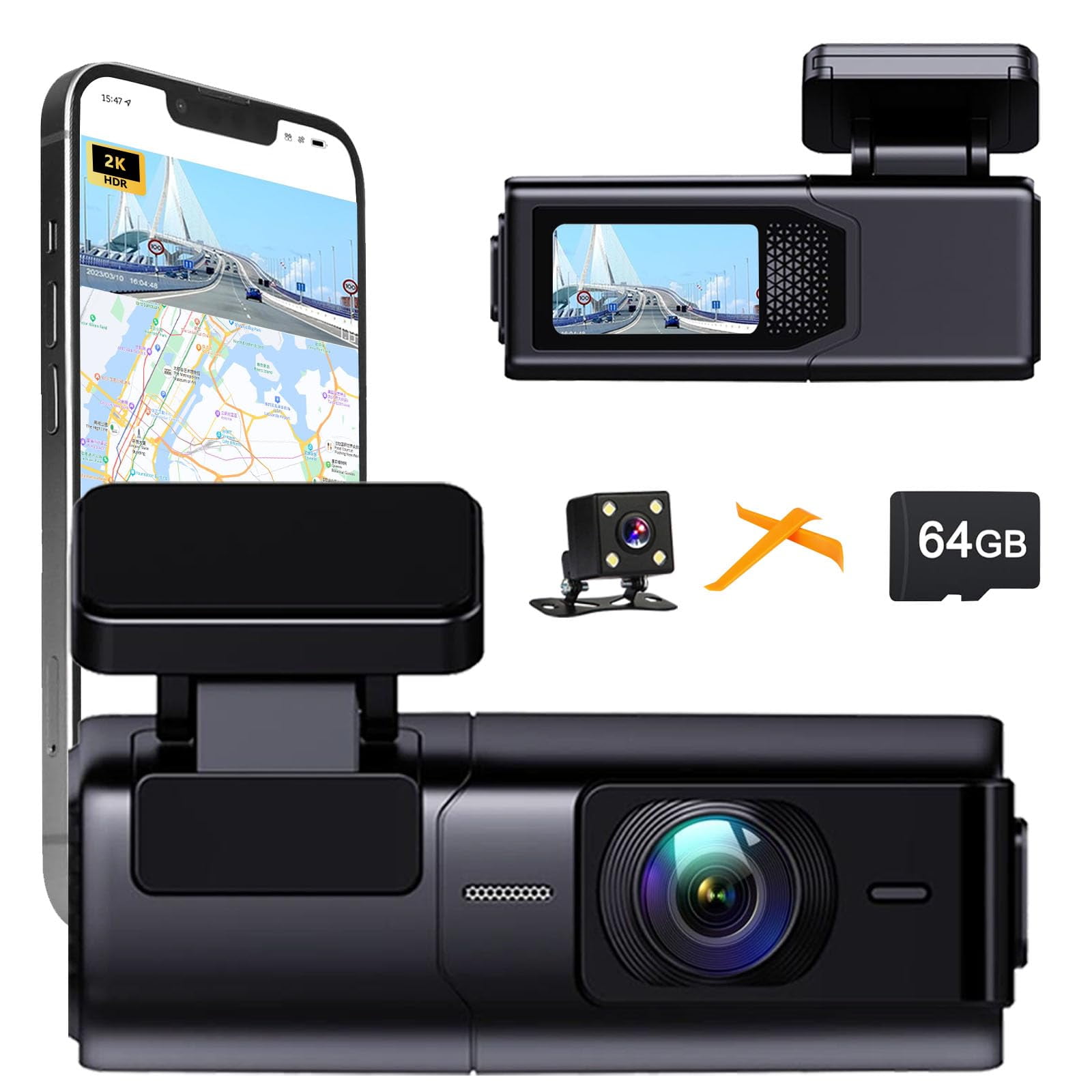 Tigebraver Wireless Dash Cam Front and Rear,2k+1080P Dash for Cars ...