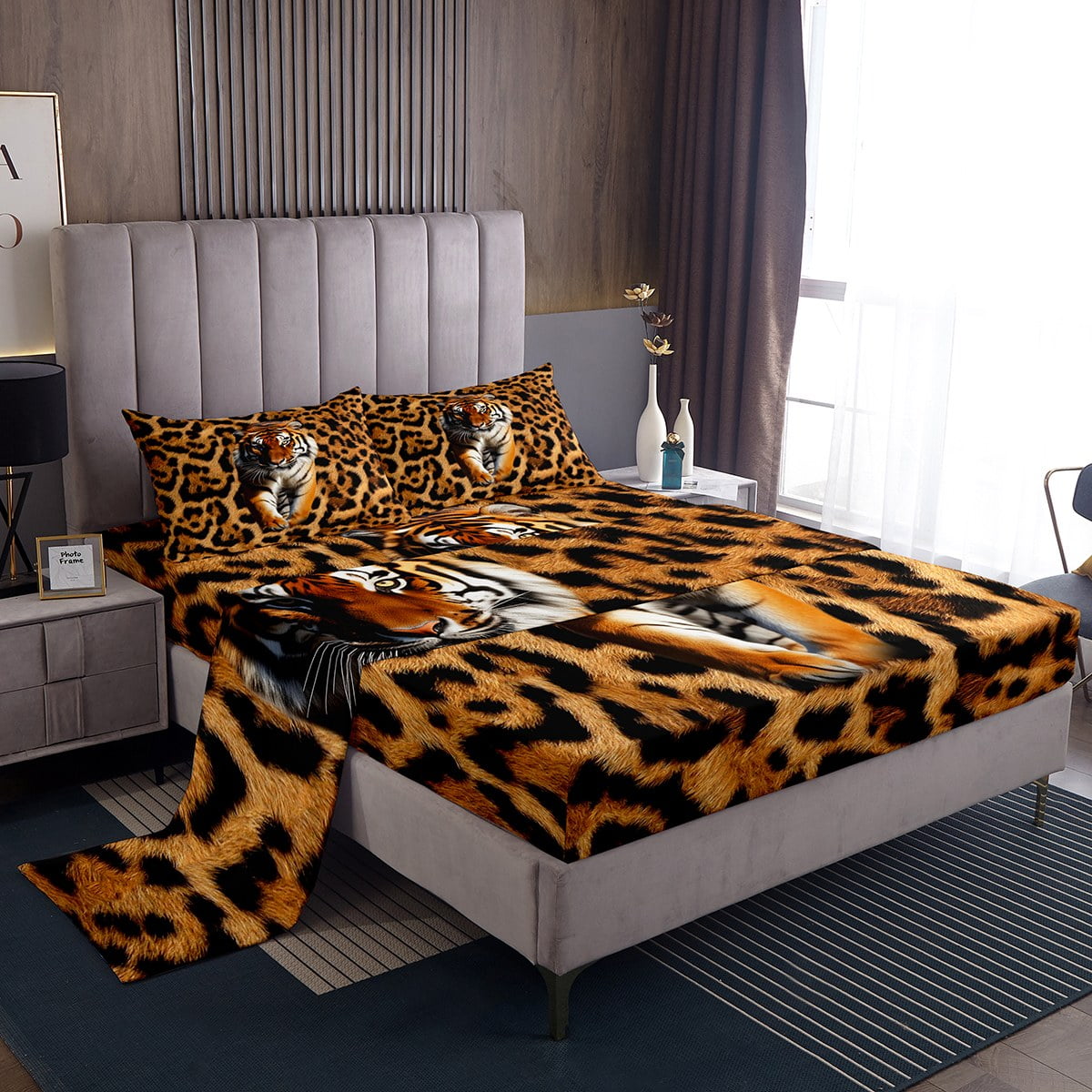 Tiger 3D Print Sheet Set King Size Safari Wild Animal Sheets 4Pcs Teens ...
