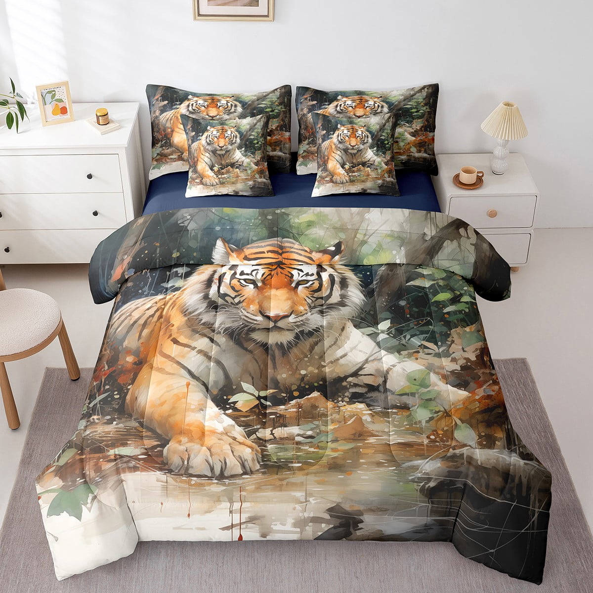 Tiger 7 Pcs Comforter Set Full Size, 3D Tiger Bedding For Kids Girls ...