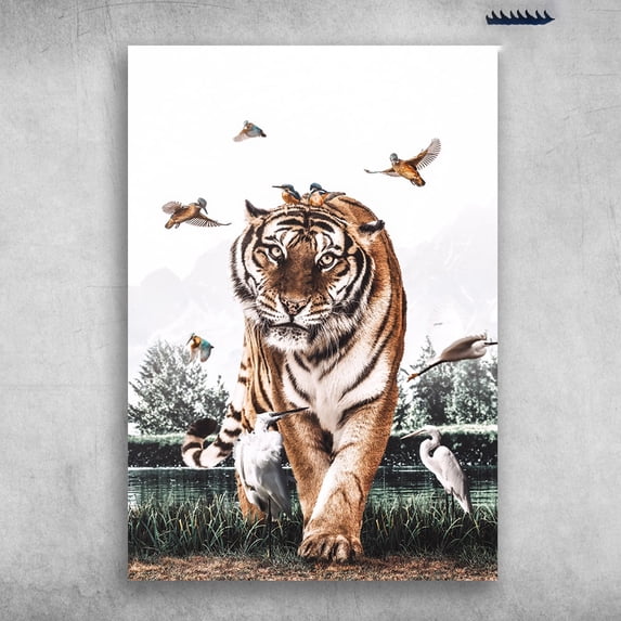 Tiger And Birds Beside The River 24 x 36 Inch Poster - Walmart.com