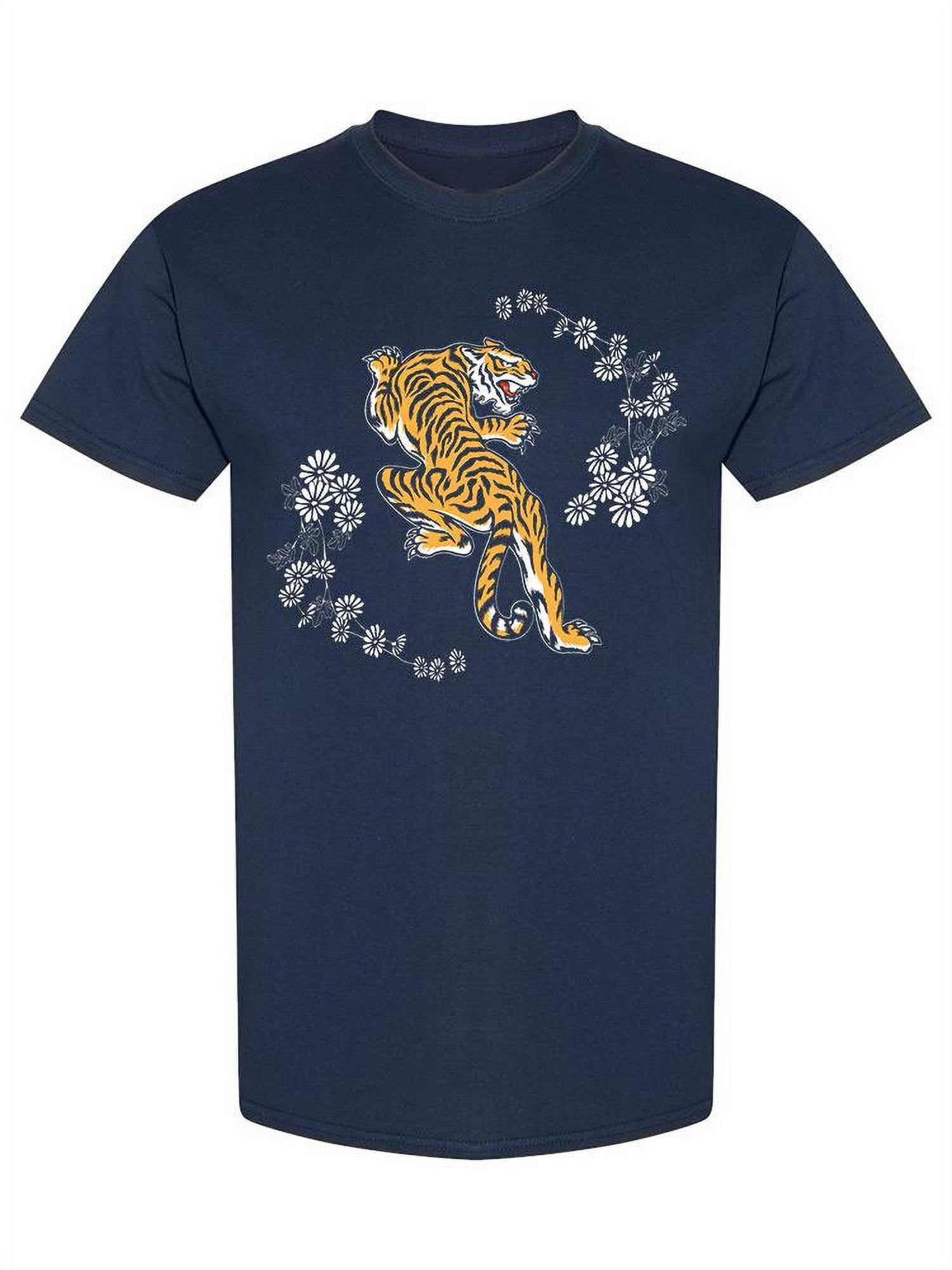 Tiger And Flowers Asian Design T-Shirt Men -Image by Shutterstock, Male ...