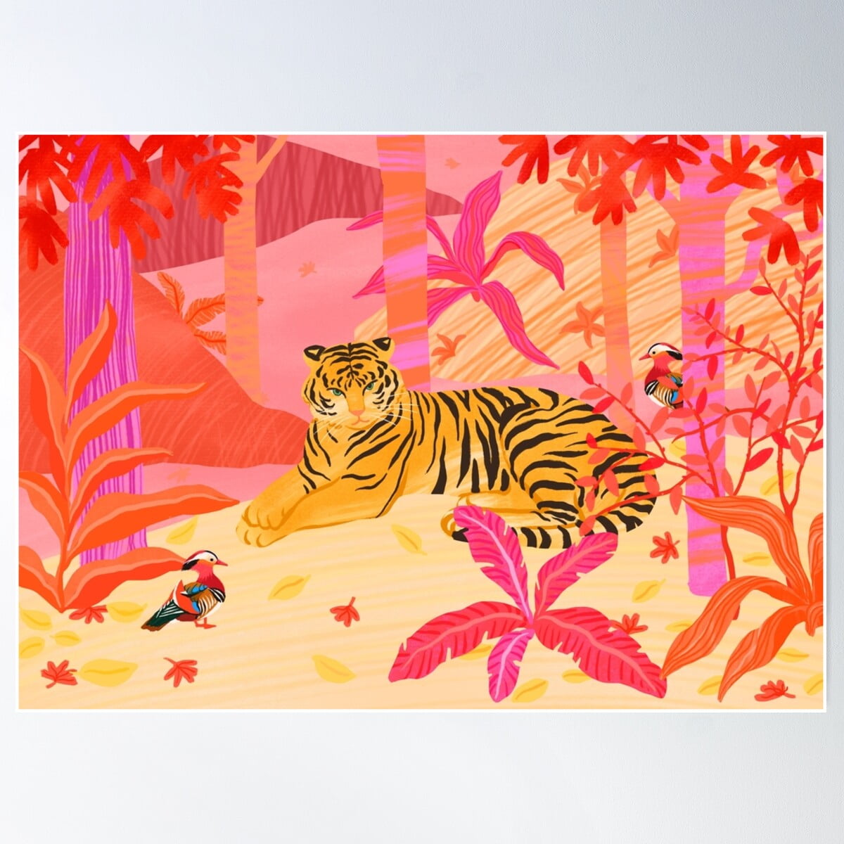 Tiger And Mandarin Ducks Poster Wall Art, Modern Wall Decor For Living ...