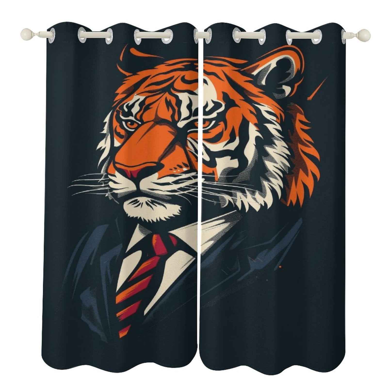 Tiger Animal Graffiti 2 Panel Curtain Set, Watercolor Painting Window ...