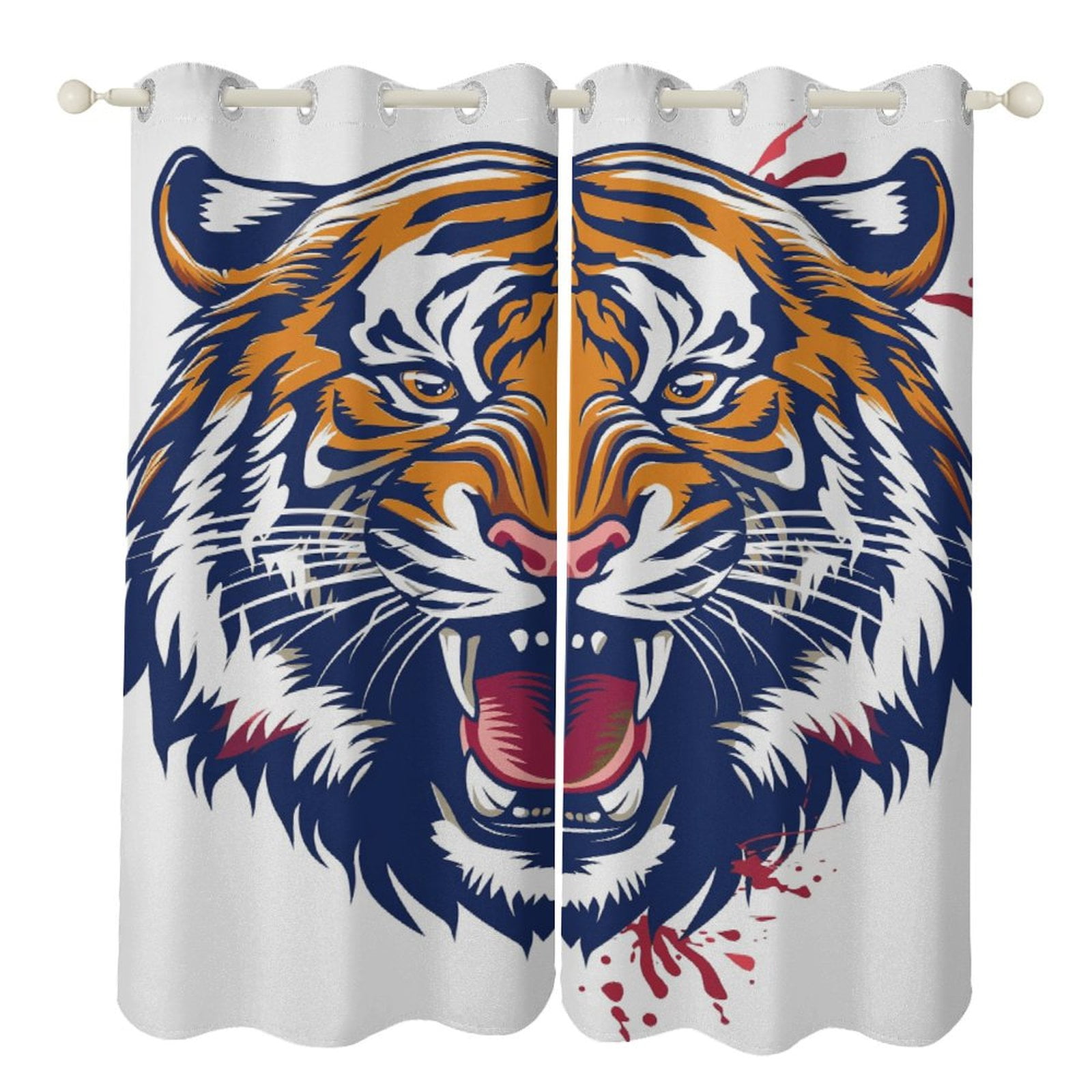 Tiger Animal Graffiti 2 Panel Curtain Set, Watercolor Painting Window ...