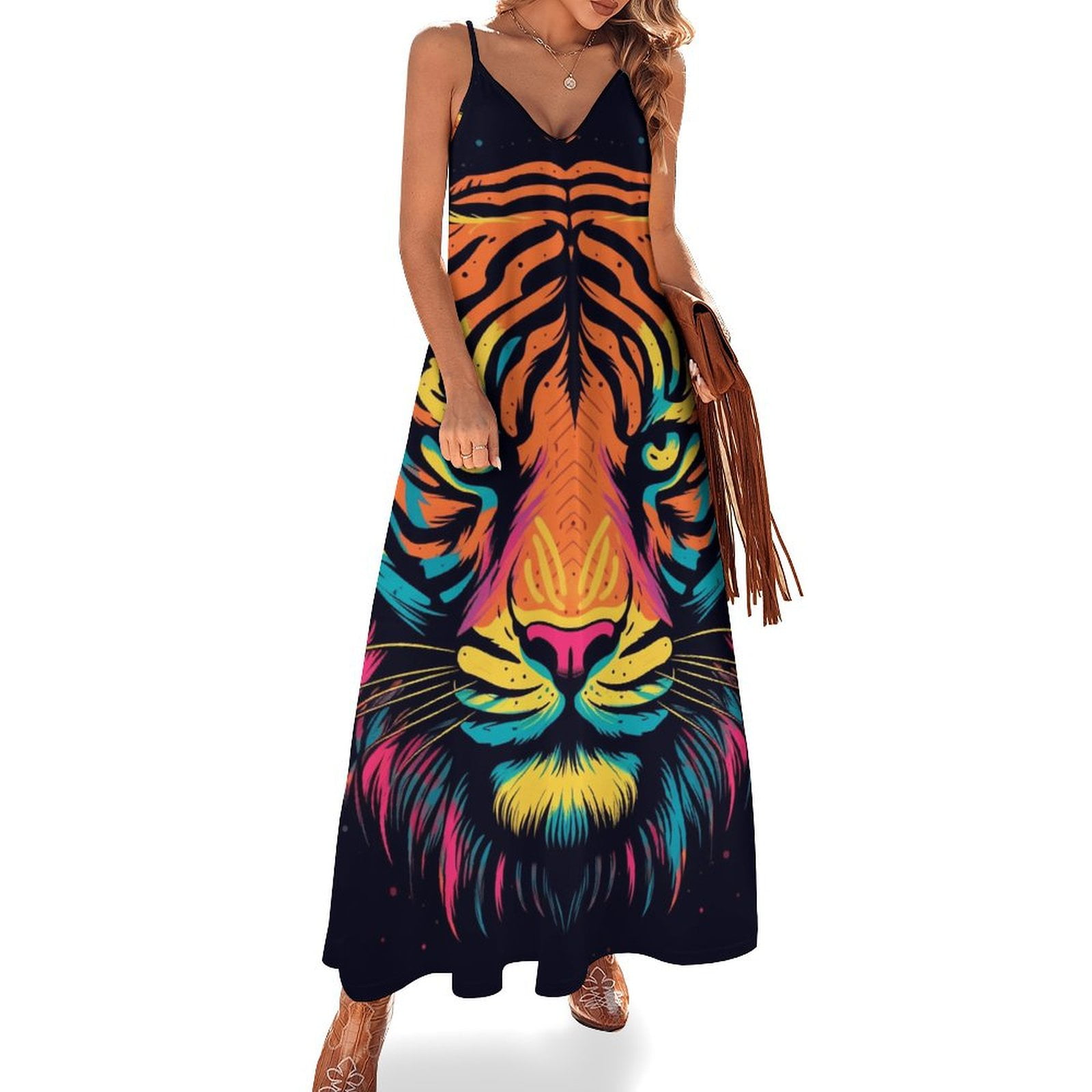 Tiger Animal Graffiti Sleeveless Dress Women's Luxury Party Dress ...