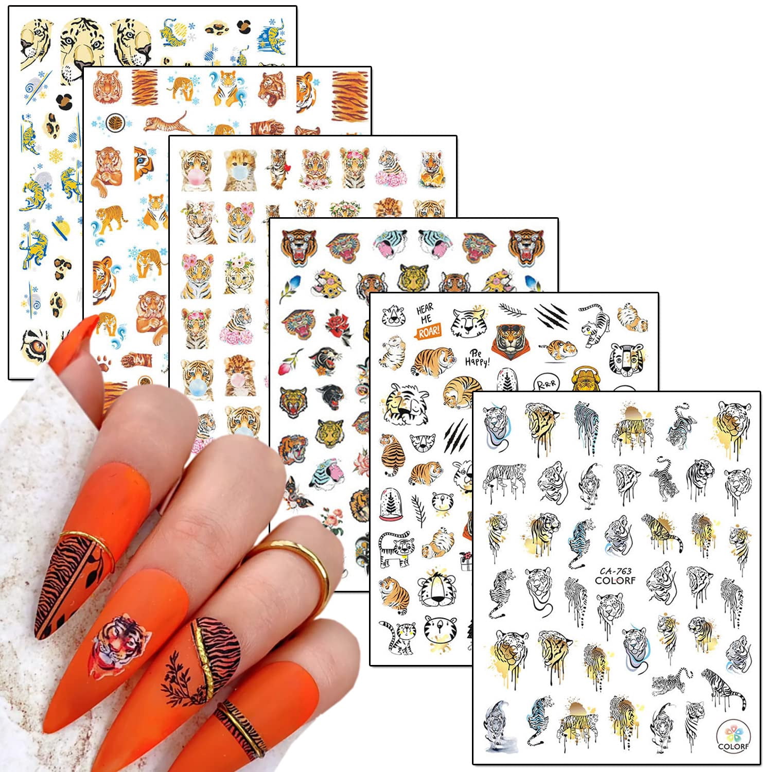 Tiger Animal Stickers: Self-Adhesive TMA2 Tiger Nail Decals with ...