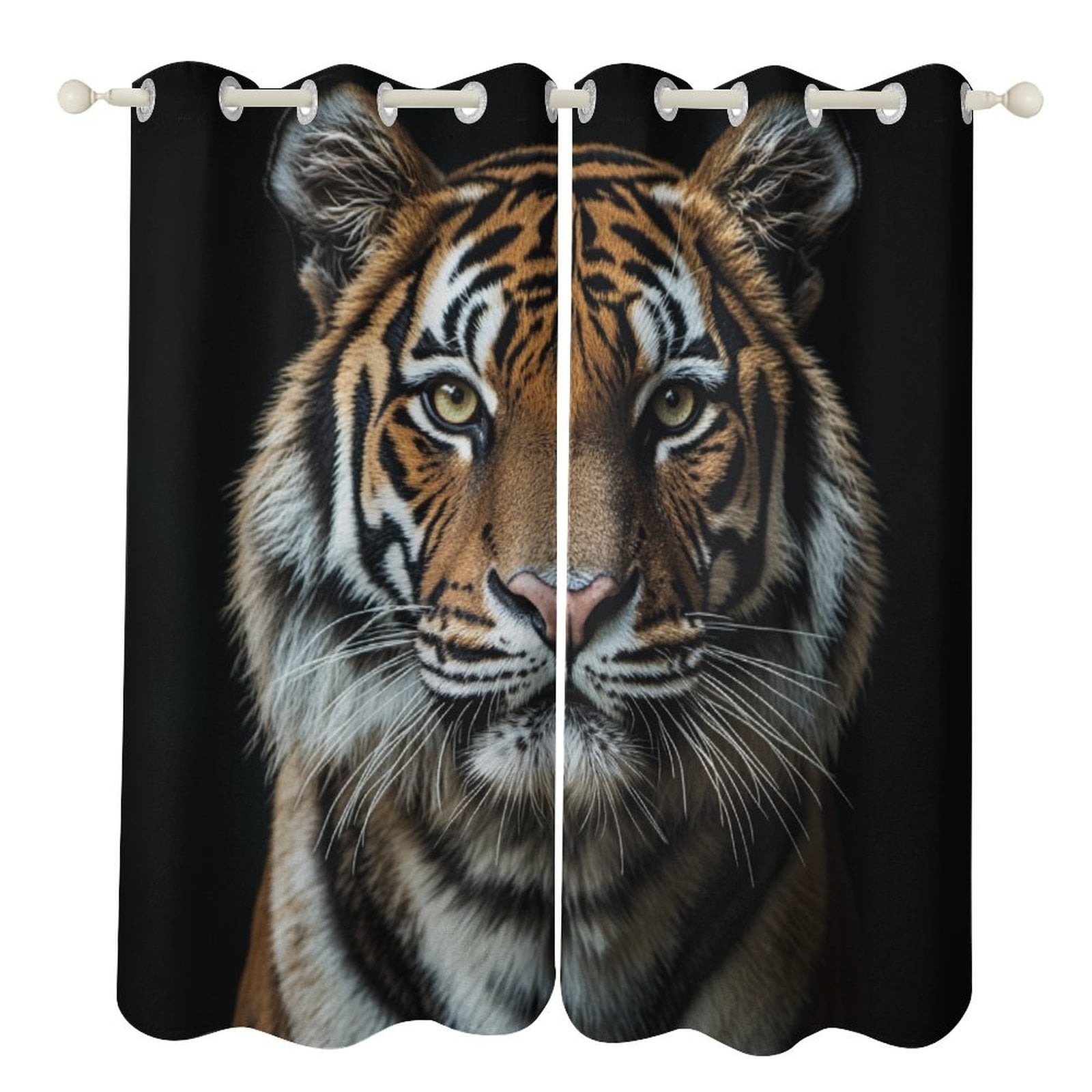 Tiger Animals 2 Panel Curtain Set, Watercolor Painting Window Treatment ...