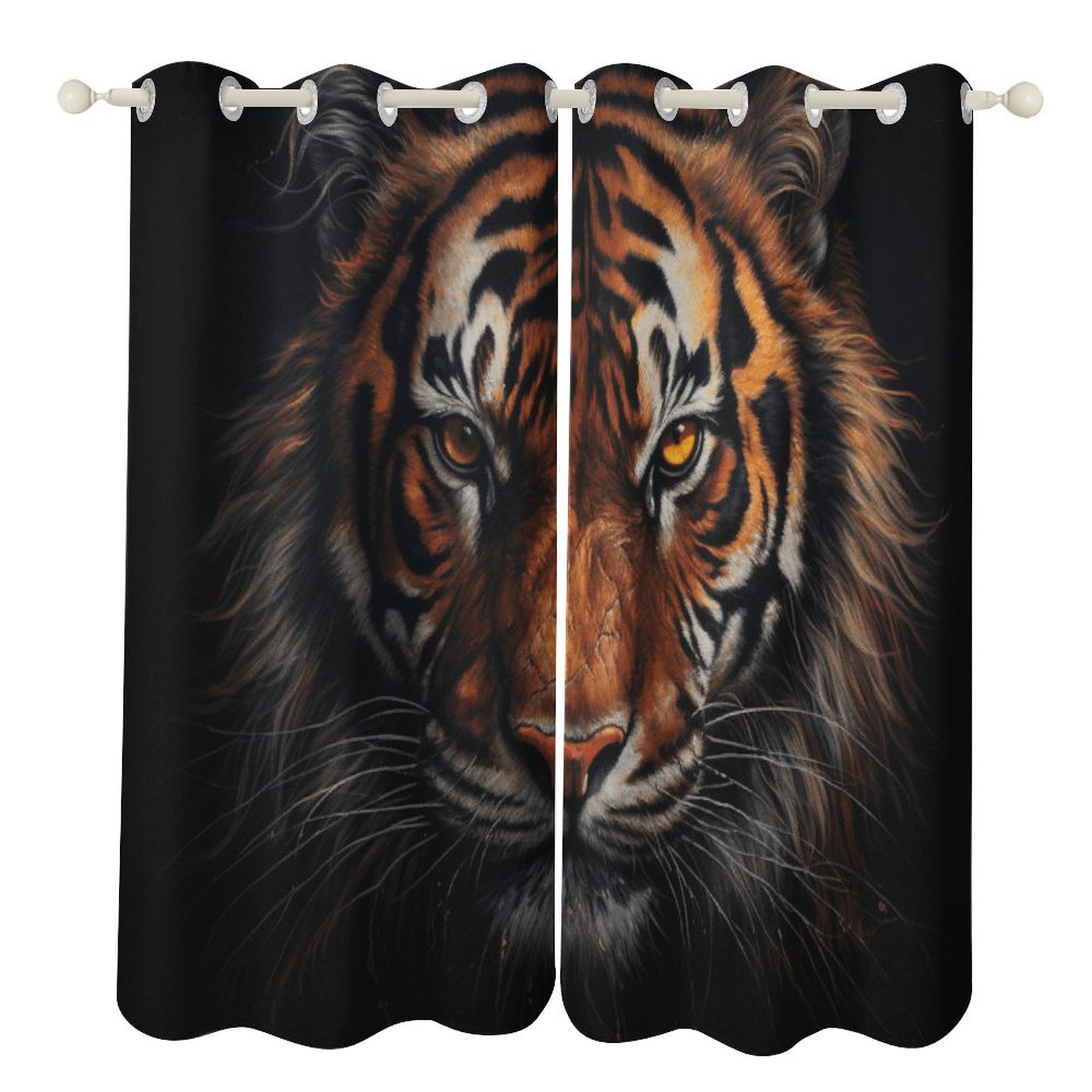 Tiger Animals 2 Panel Curtain Set, Watercolor Painting Window Treatment ...