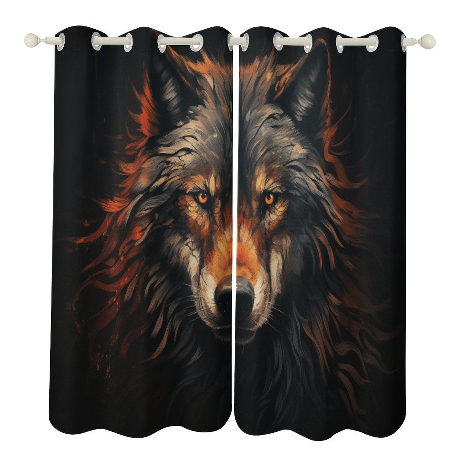 Tiger Animals 2 Panel Curtain Set, Watercolor Painting Window Treatment ...