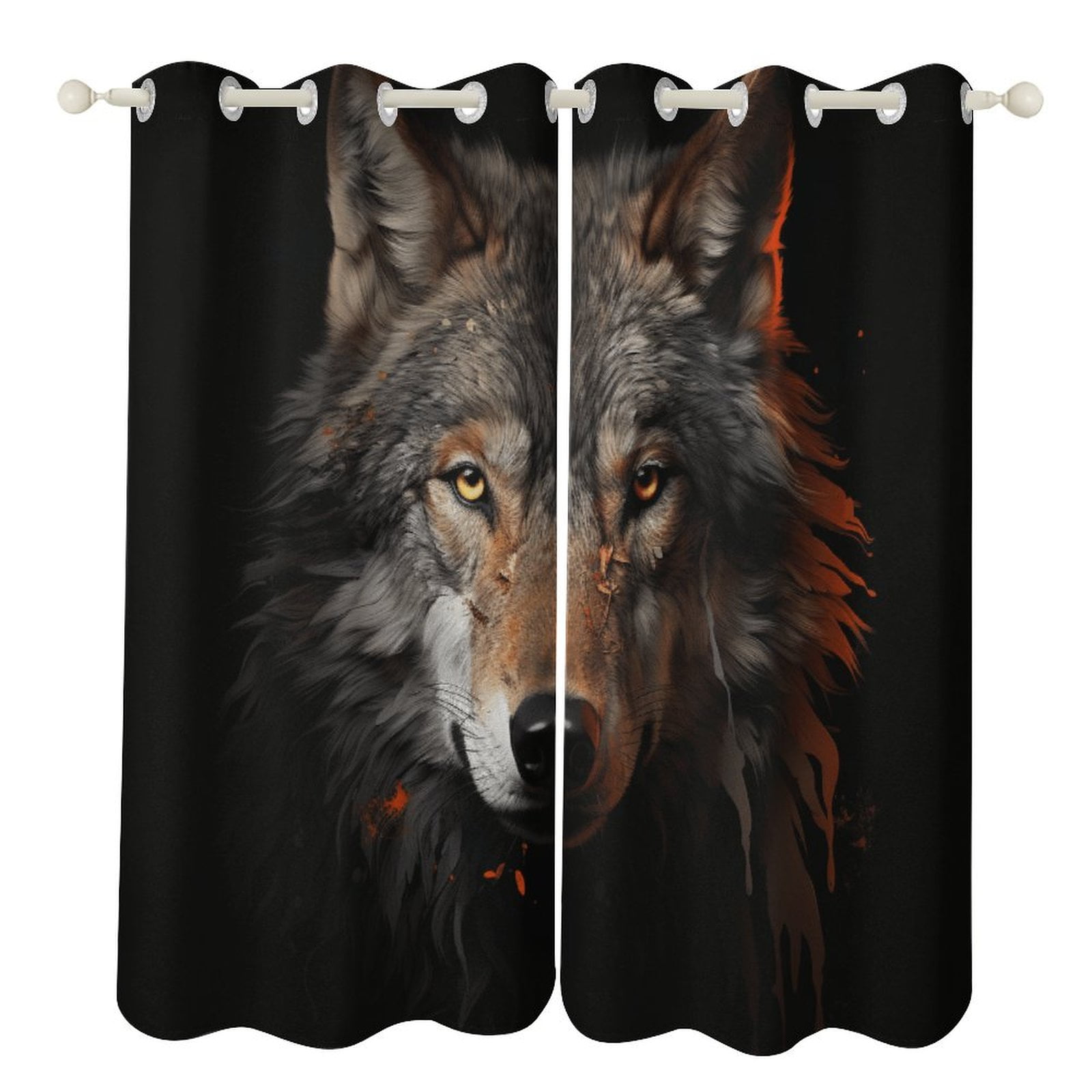 Tiger Animals 2 Panel Curtain Set, Watercolor Painting Window Treatment ...