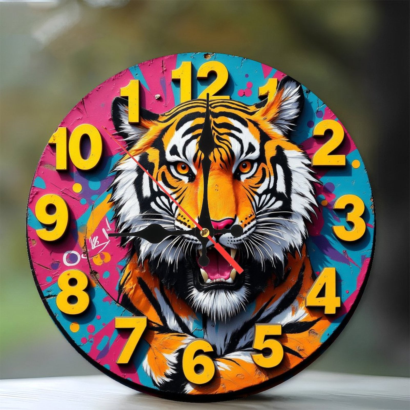Tiger Art Clock 10-Inch Silent Wooden Wall Clock, Battery Operated (AA ...
