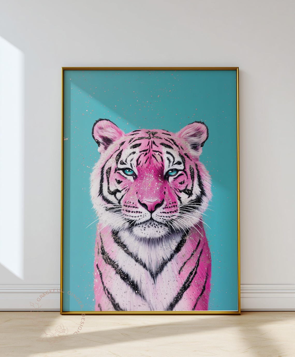 Tiger Art Print, Maximalist Pink And Teal Animal Poster Home Decor ...