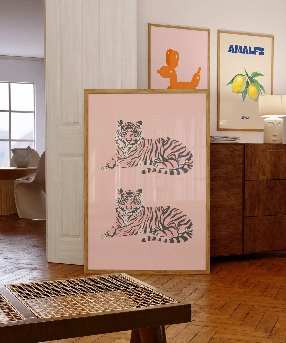 Tiger Art Print Rose Pink-Retro Tiger Wall Art-Preppy Animal Poster ...