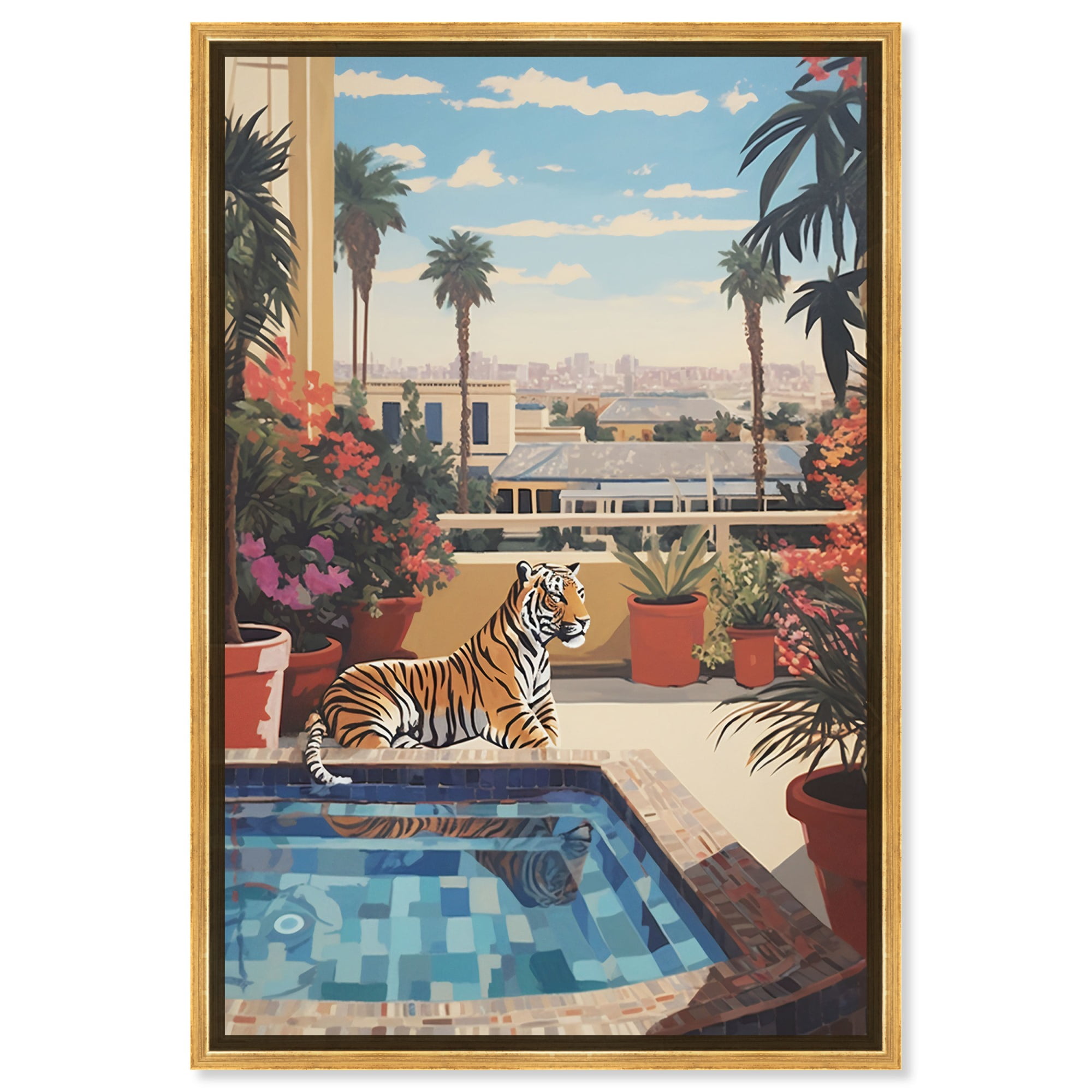 Tiger At The Jacuzzi Canvas Tropical Bathroom Wall Art by Art Remedy ...