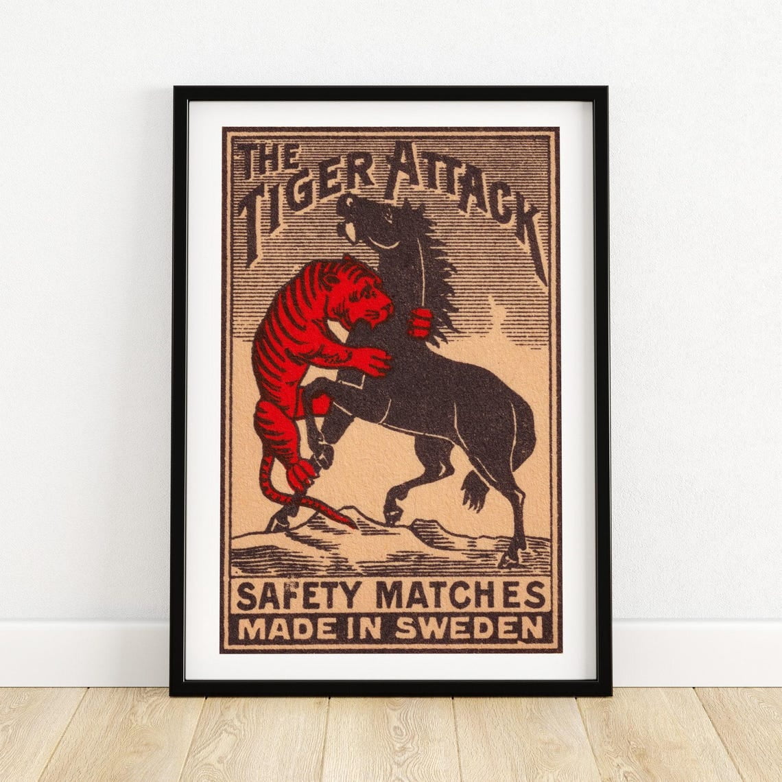 The Tiger Attack - Matchbox Print - Sweden Wall Art - Vintage Sweden ...