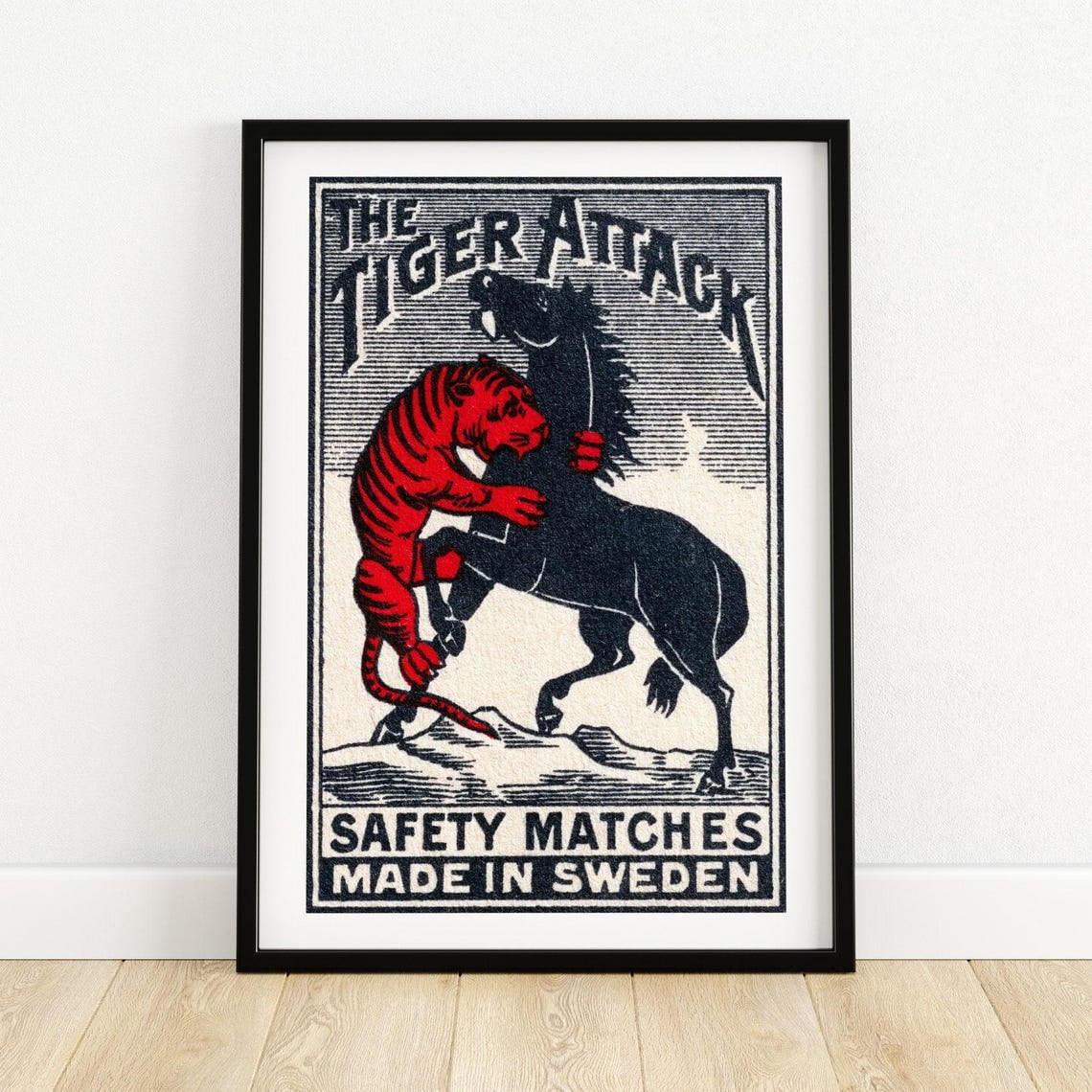 Tiger Attacking Horse - Matchbox Print - Aesthetic Wall Art - Vintage ...
