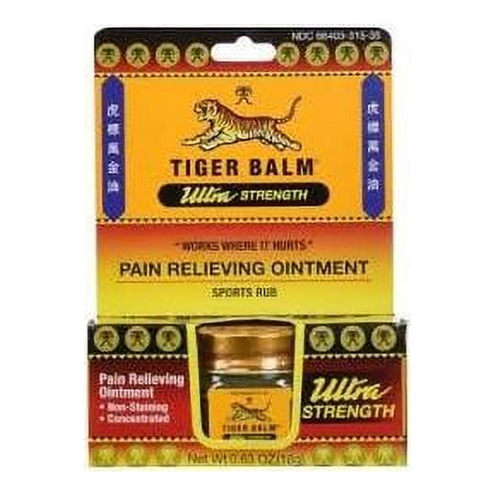 Tiger Balm Ultra Strength Pain Relieving Ointment Sports Rub, .63oz, 3 ...