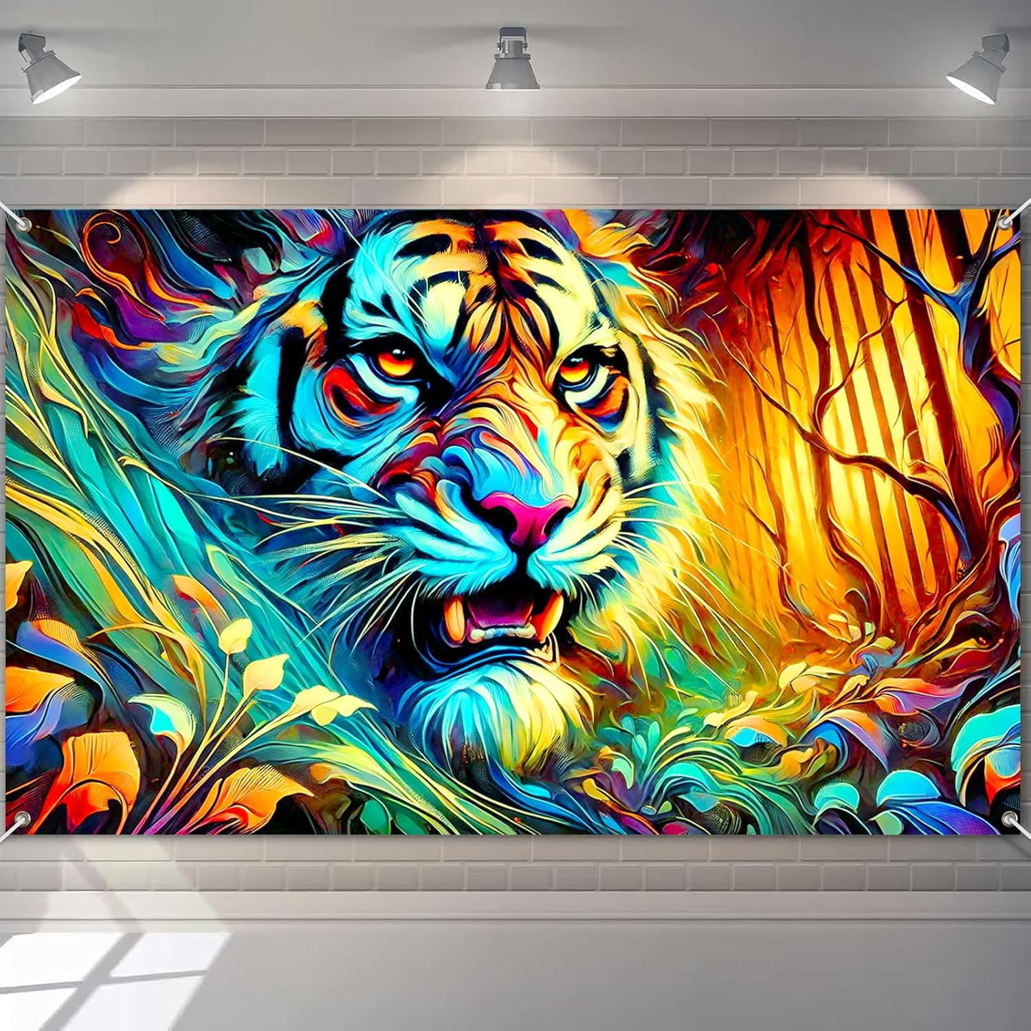 Tiger Banner Wall Art Jungle Abstract Animal Tapestry Style Banner for ...