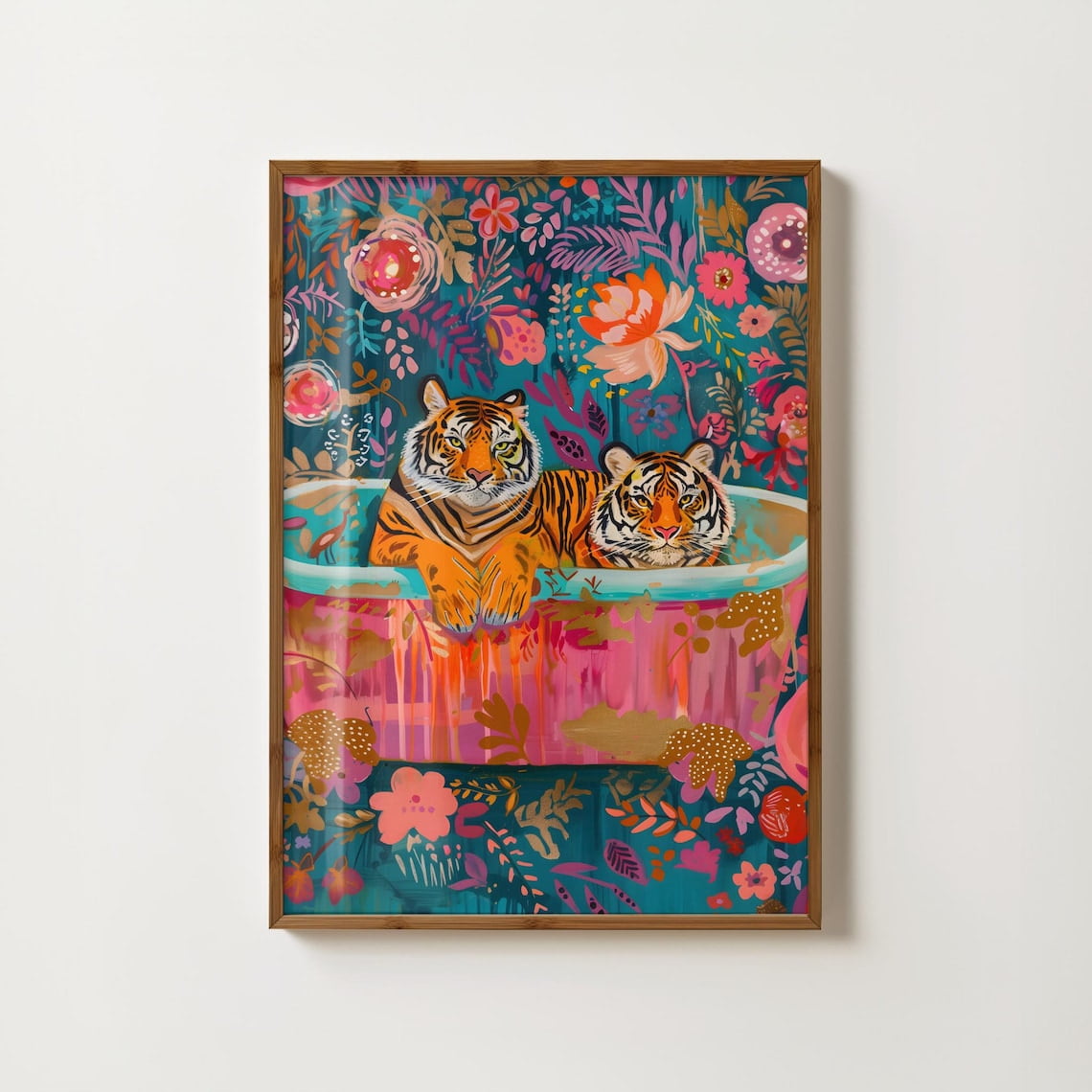 Tiger In Bath Print Tiger Maximalist Tiger Art Funky Bathroom Print ...