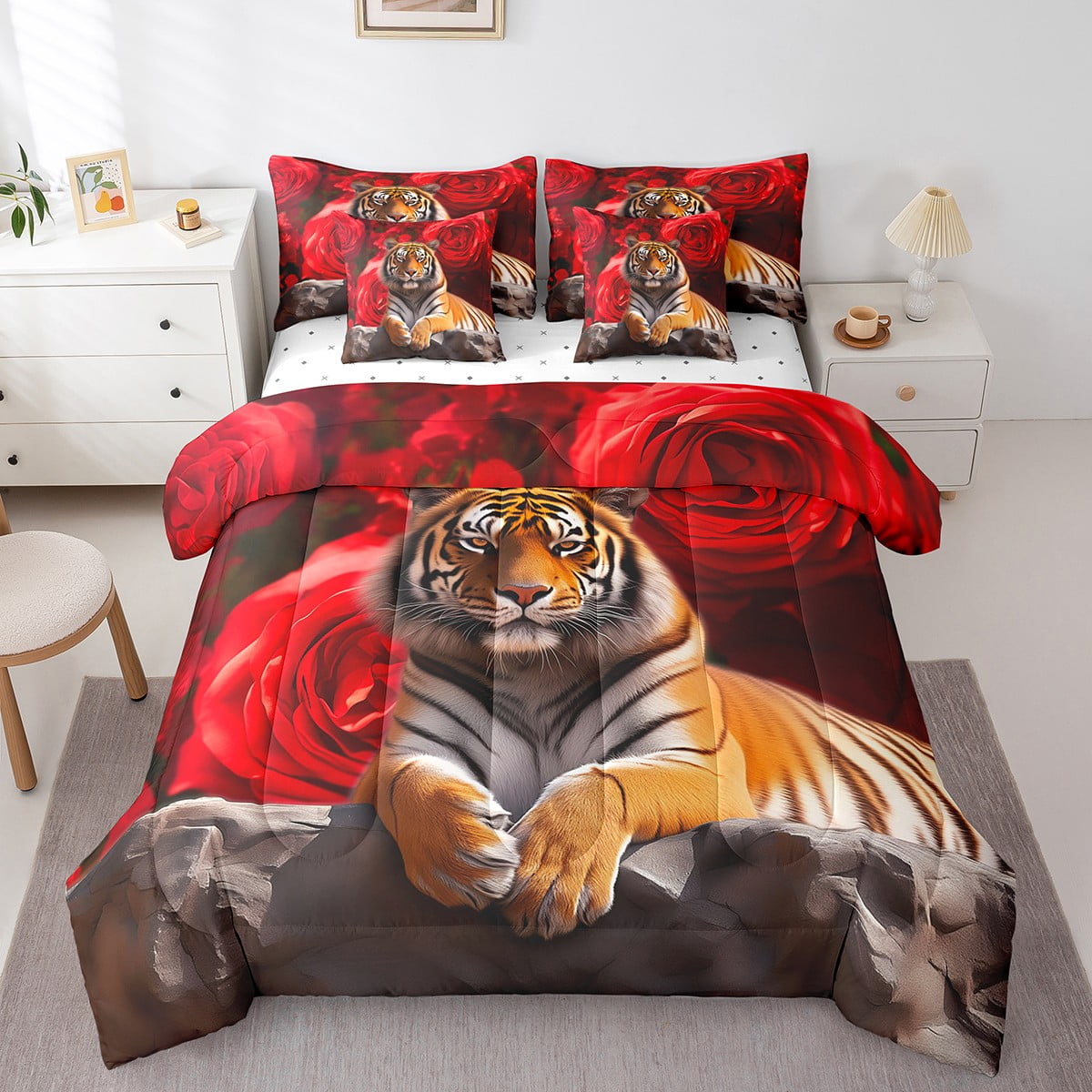 Tiger Bed in a Bag King 7 Pieces - King Size Comforter Set,Red Rose ...