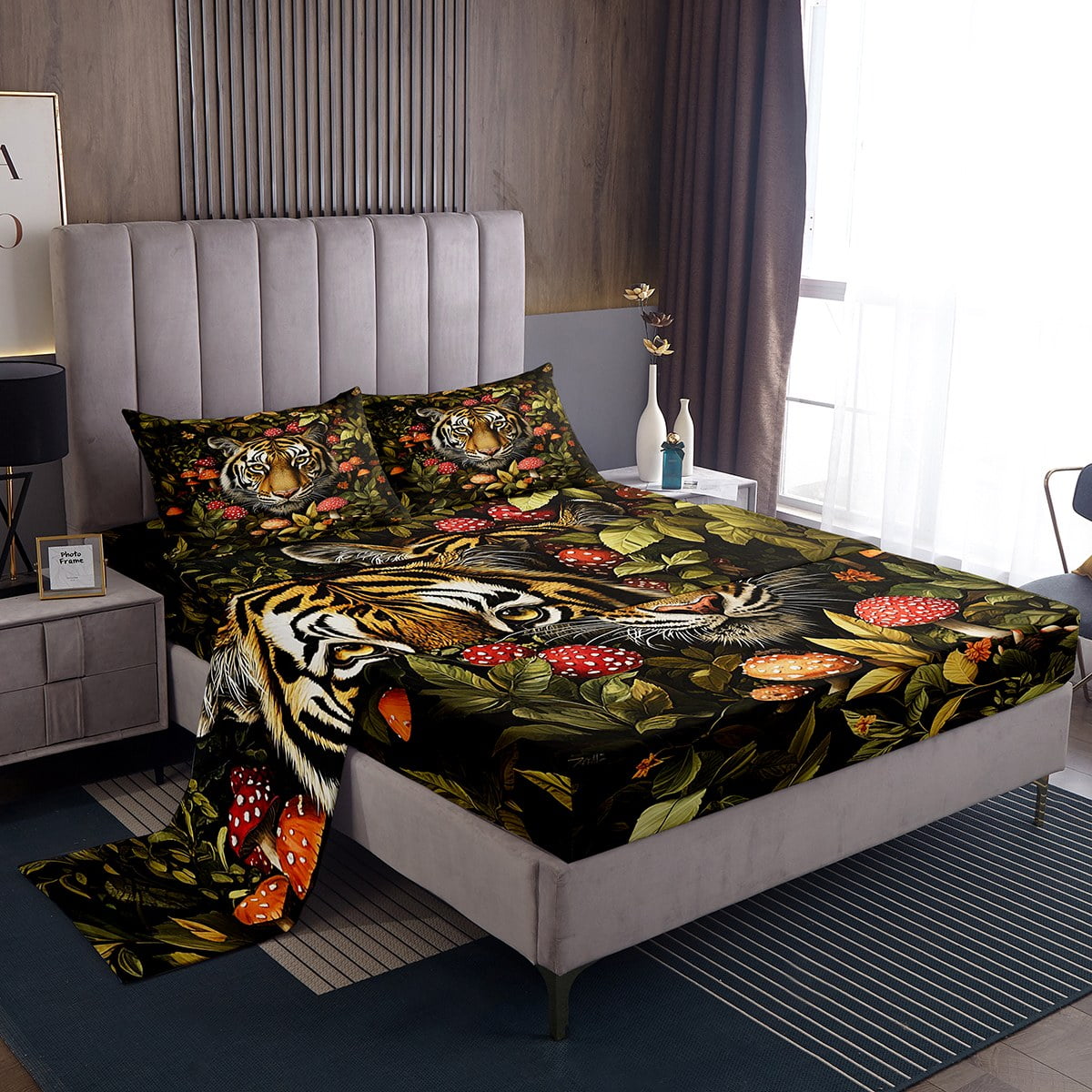 Tiger Bed Sheet Set Twin Size,Jungle Wild Animal Tropical Wildlife ...