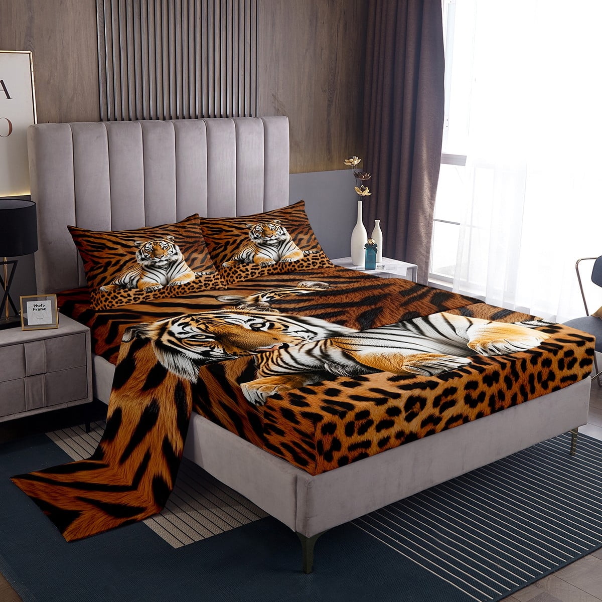 Tiger Bed Sheets Set Queen,Tiger Leopard Print Sheet Set,Safair Animal ...