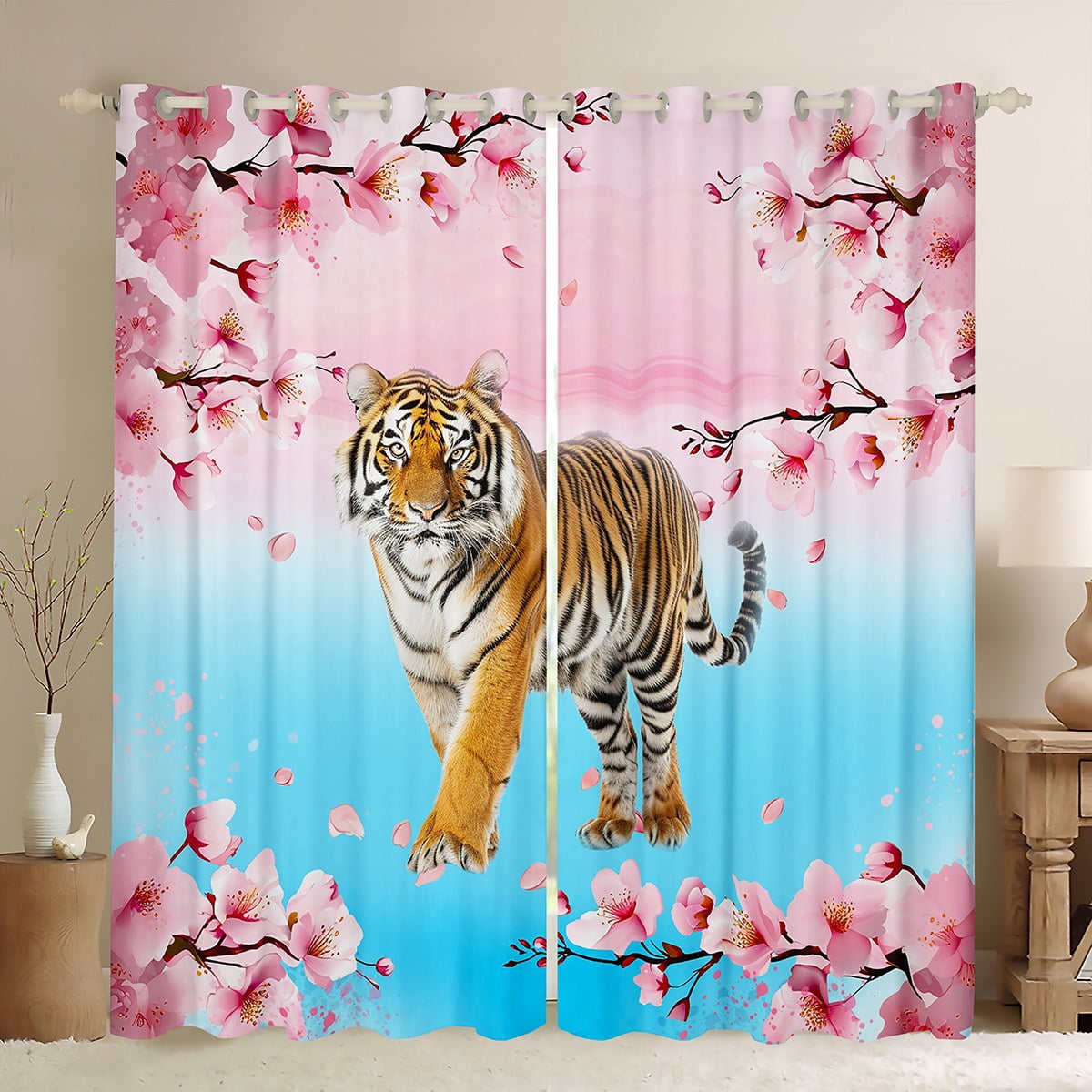 Tiger Blackout Curtains African Safari Animals Curtains 2 Panels 42 ...