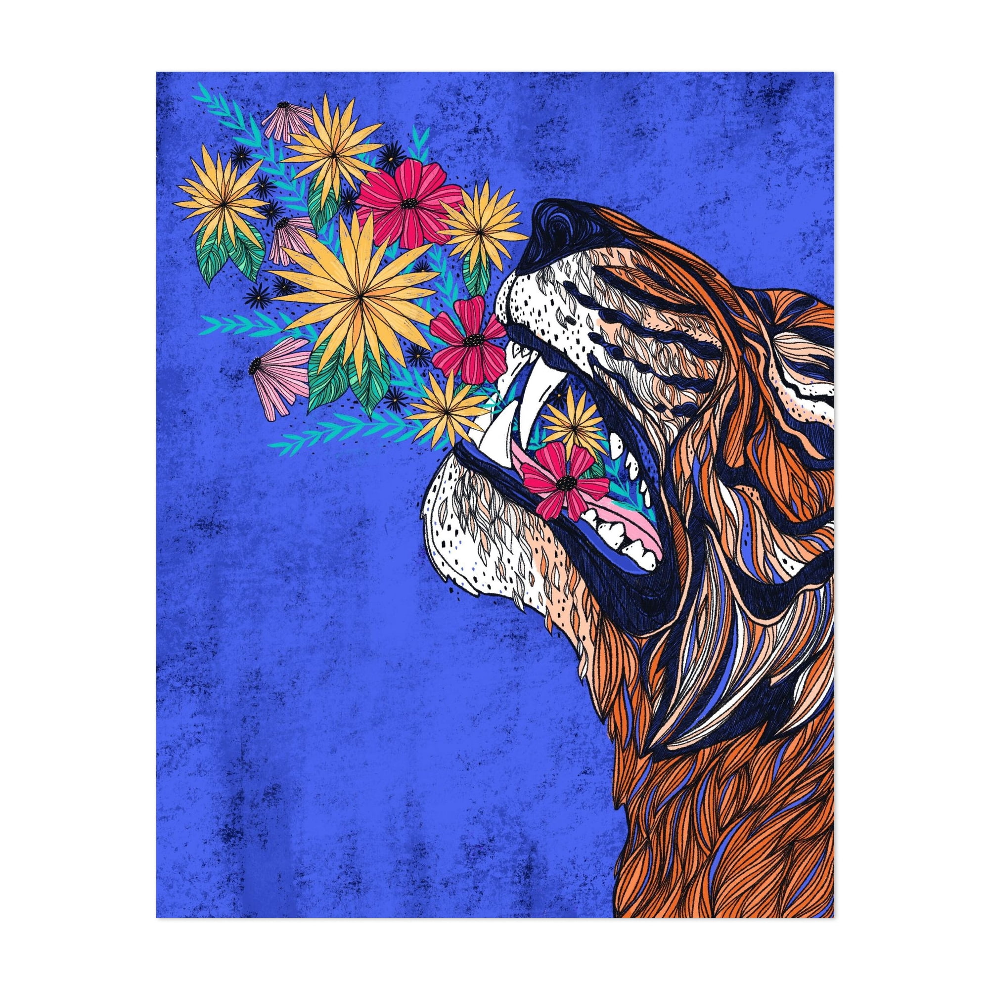 Tiger Bloom - Illustration Tiger Floral Animal Flowers Modern Art ...