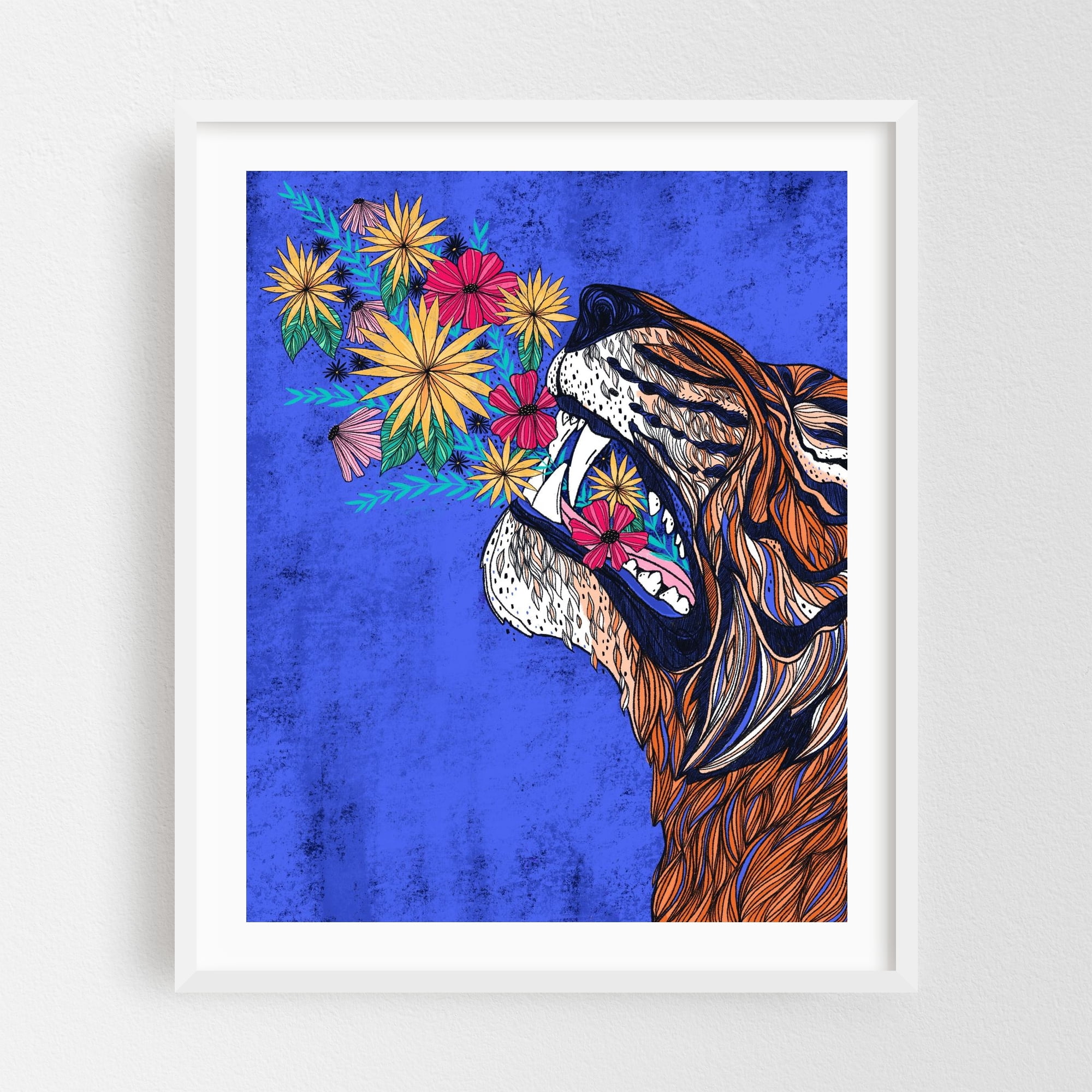 Tiger Bloom - Illustration Tiger Floral Animal Flowers Modern Art ...