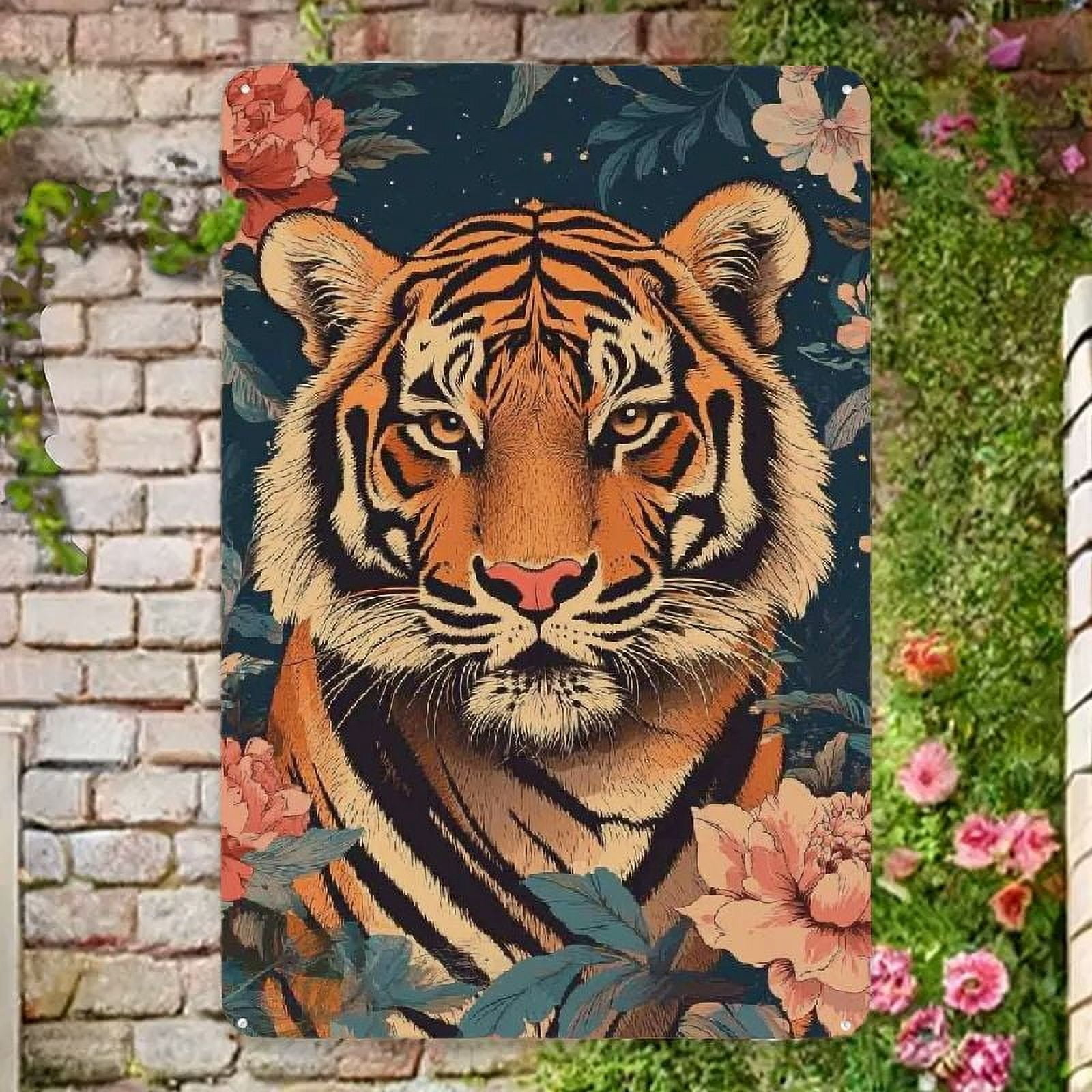 Tiger in Bloom Vintage Metal Tin Sign - 8x12 Inch Wall Art with ...