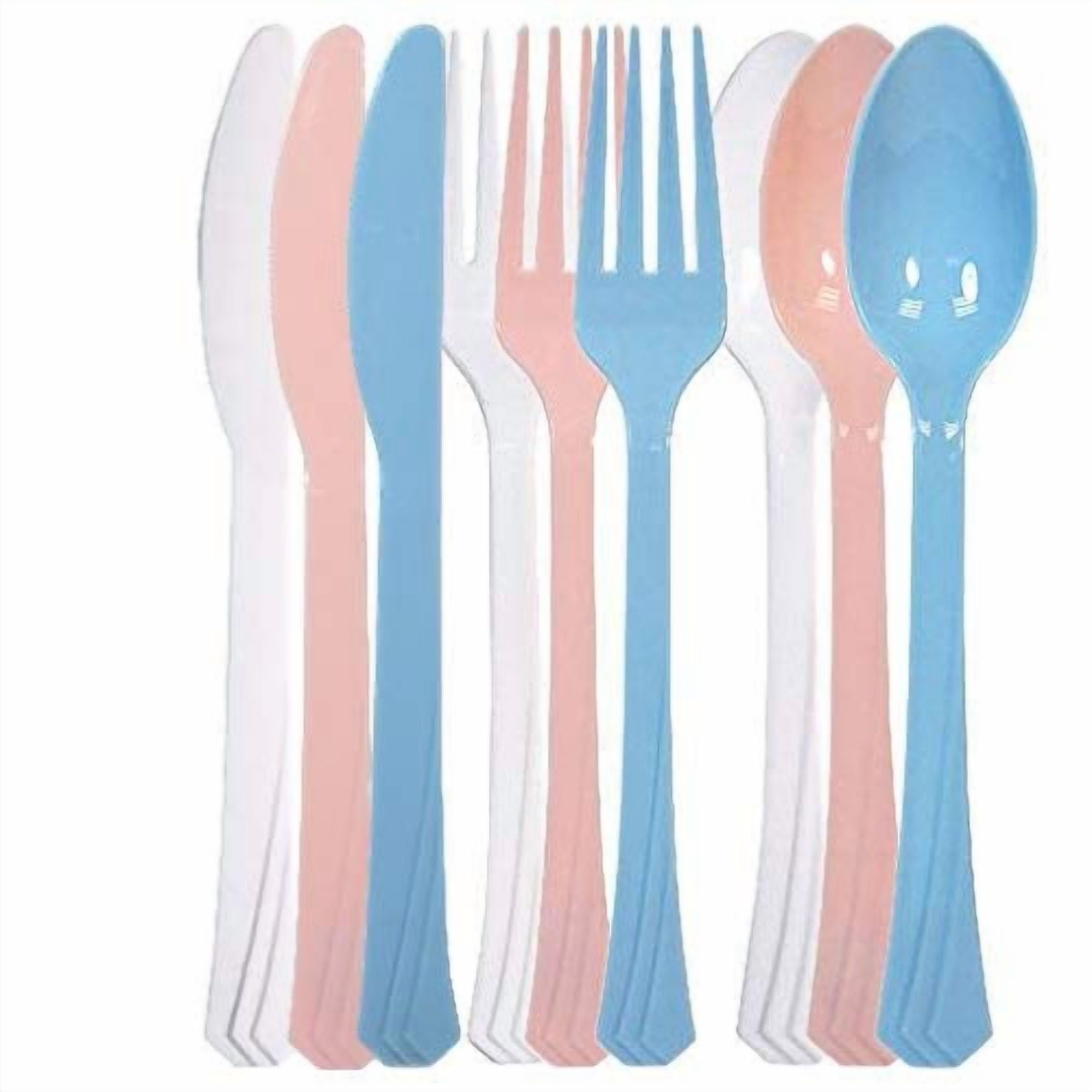 Tiger Chef 144-Pack Plastic Cutlery Set Heavy Duty Colored Plastic ...