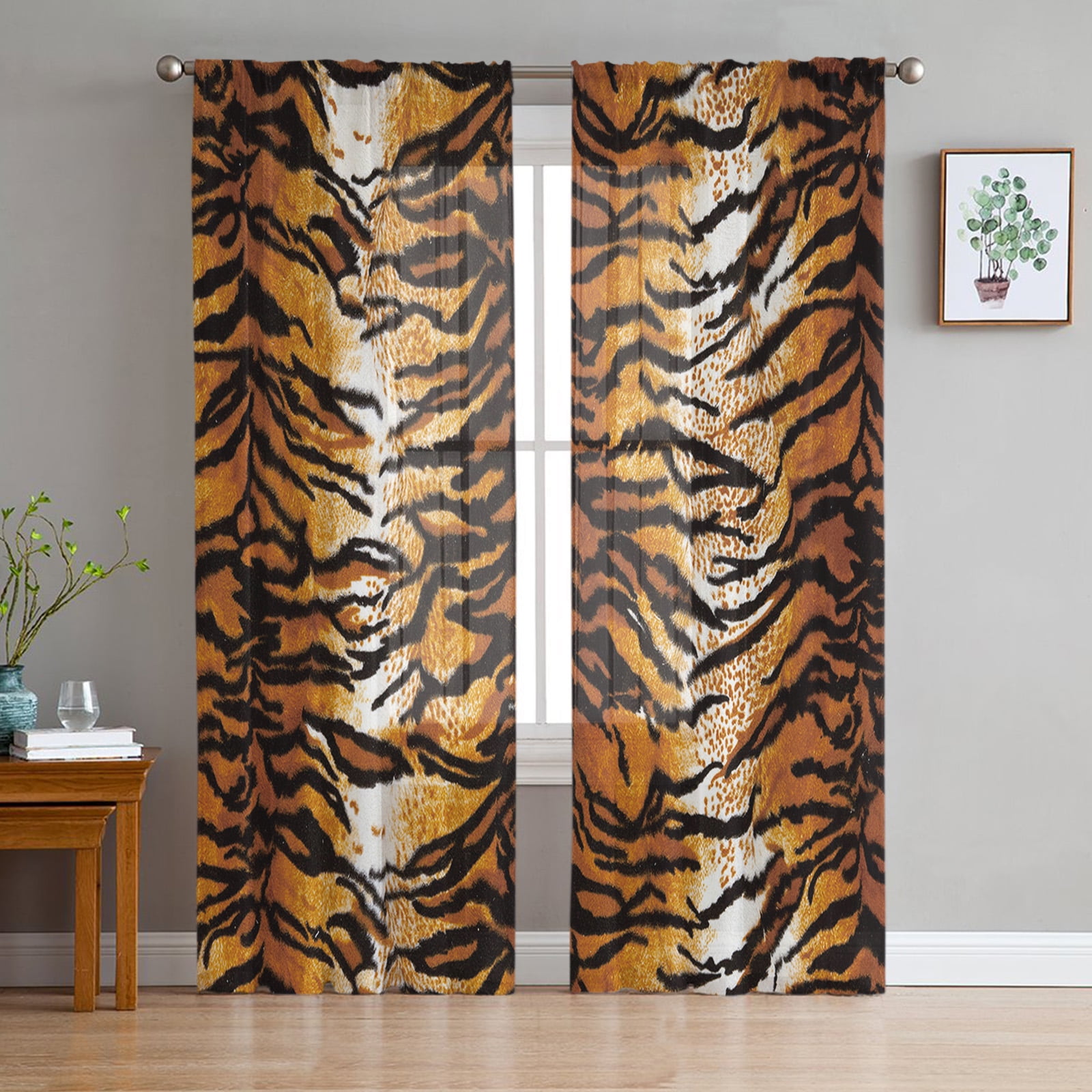 Tiger Chiffon Sheer Curtains for Living Room Bedroom Home ration Window ...