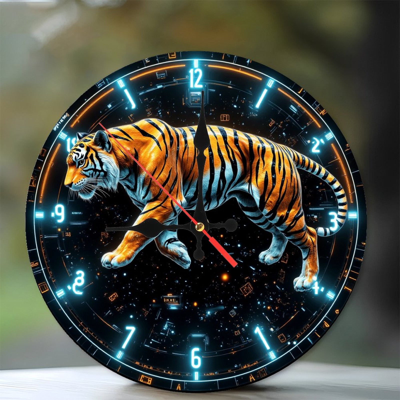 Tiger Clock Artwork 10-Inch Silent Wooden Wall Clock, Battery Operated ...